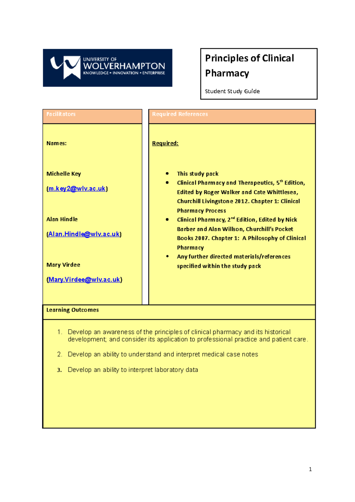 CPS Study Pack 1 2018-19-1 - Principles of Clinical Pharmacy Student ...
