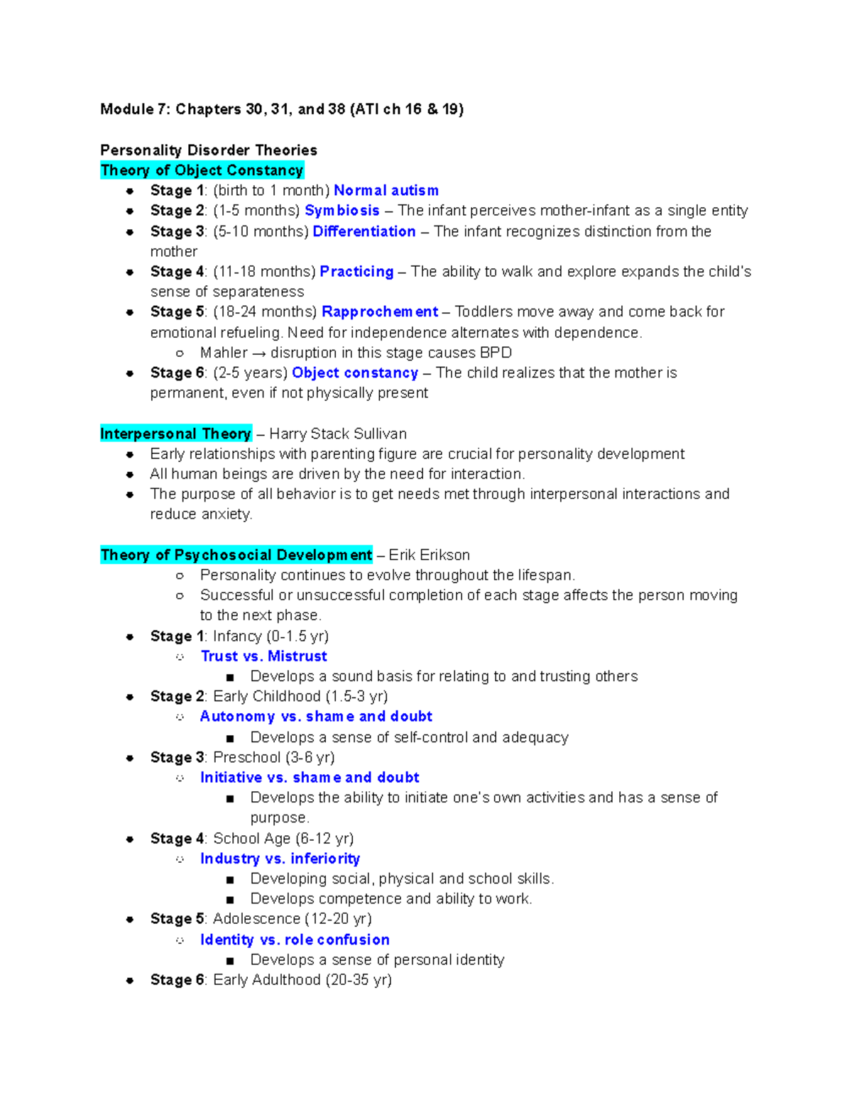 Mental Review - mh review - Module 7: Chapters 30, 31, and 38 (ATI ch ...