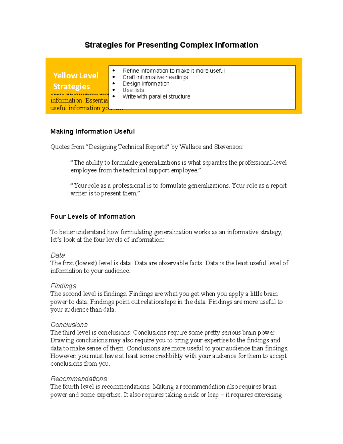 YLS Notes - Strategies for Presenting Complex Information Making ...