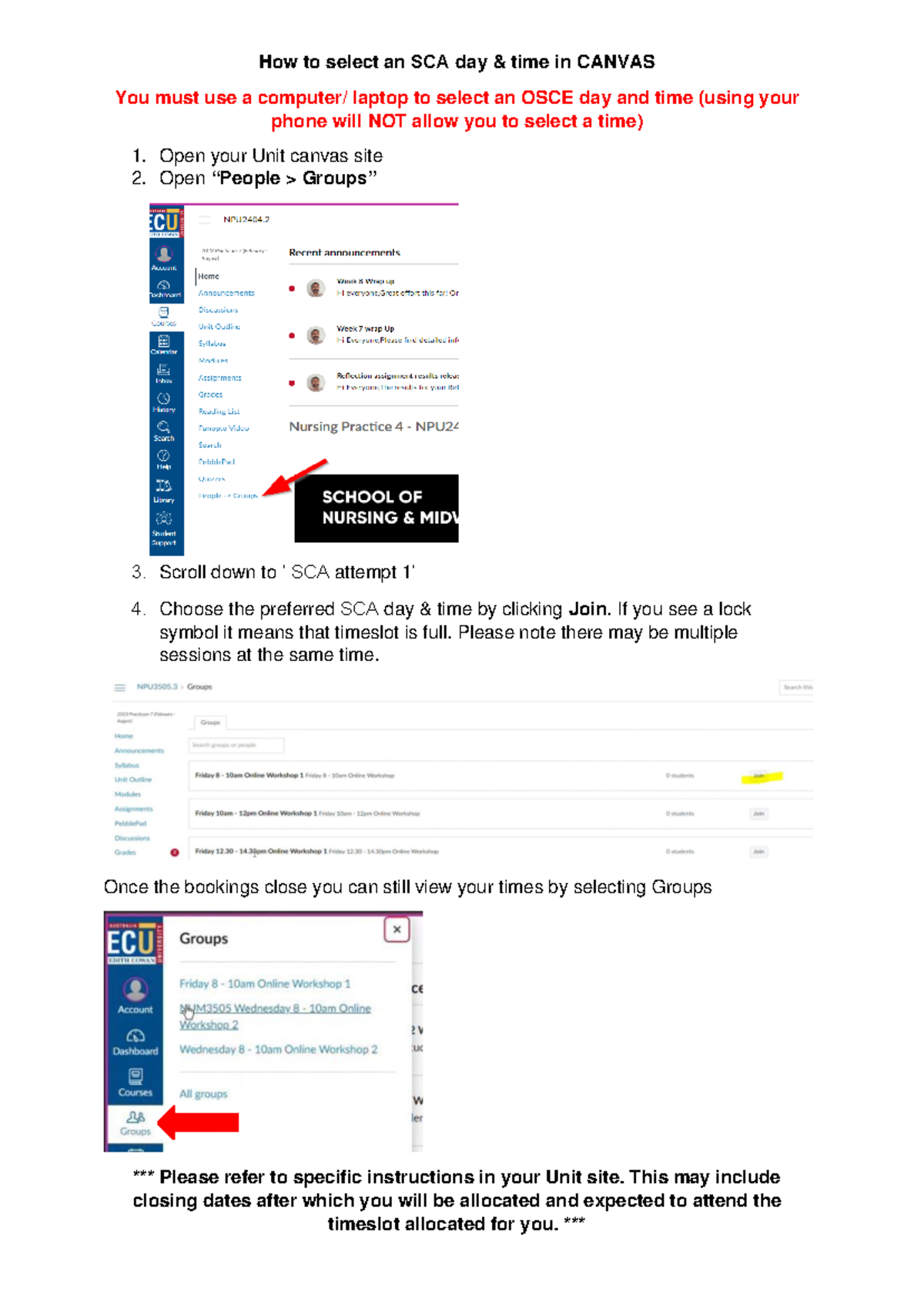 Student - How to select an SCA time in Canvas-1 - How to select an SCA ...