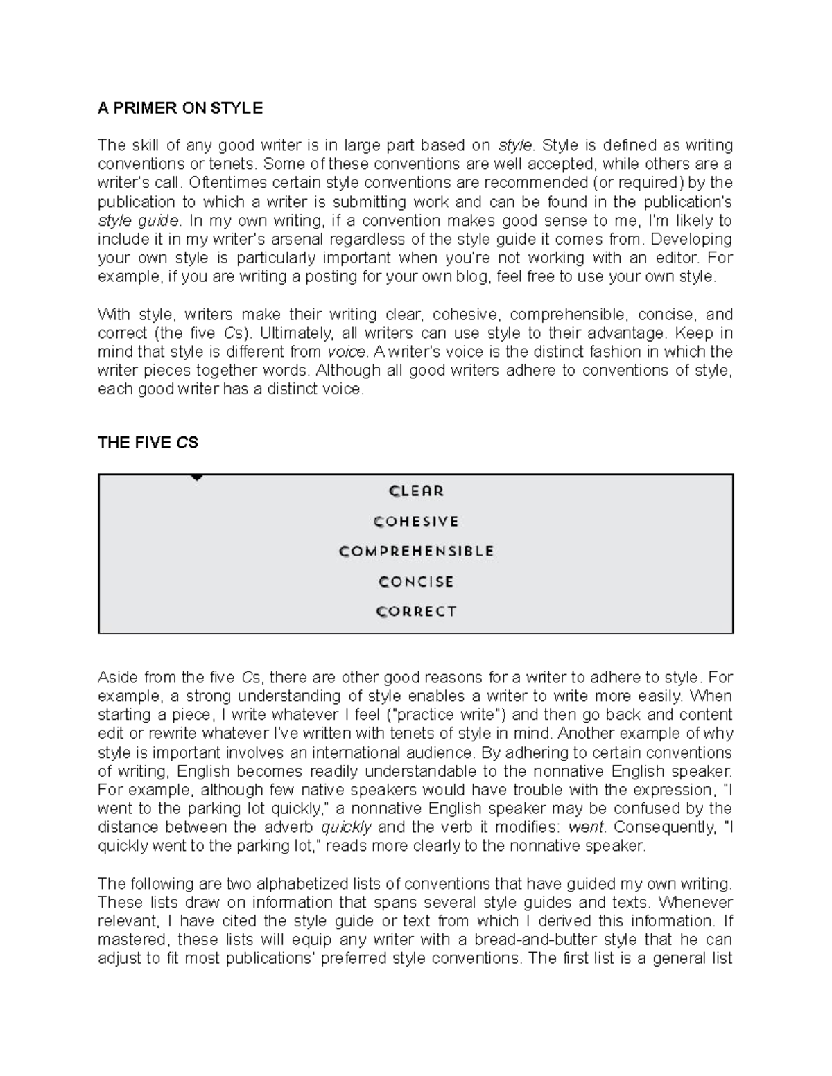 A Primer On Style - A PRIMER ON STYLE The skill of any good writer is ...