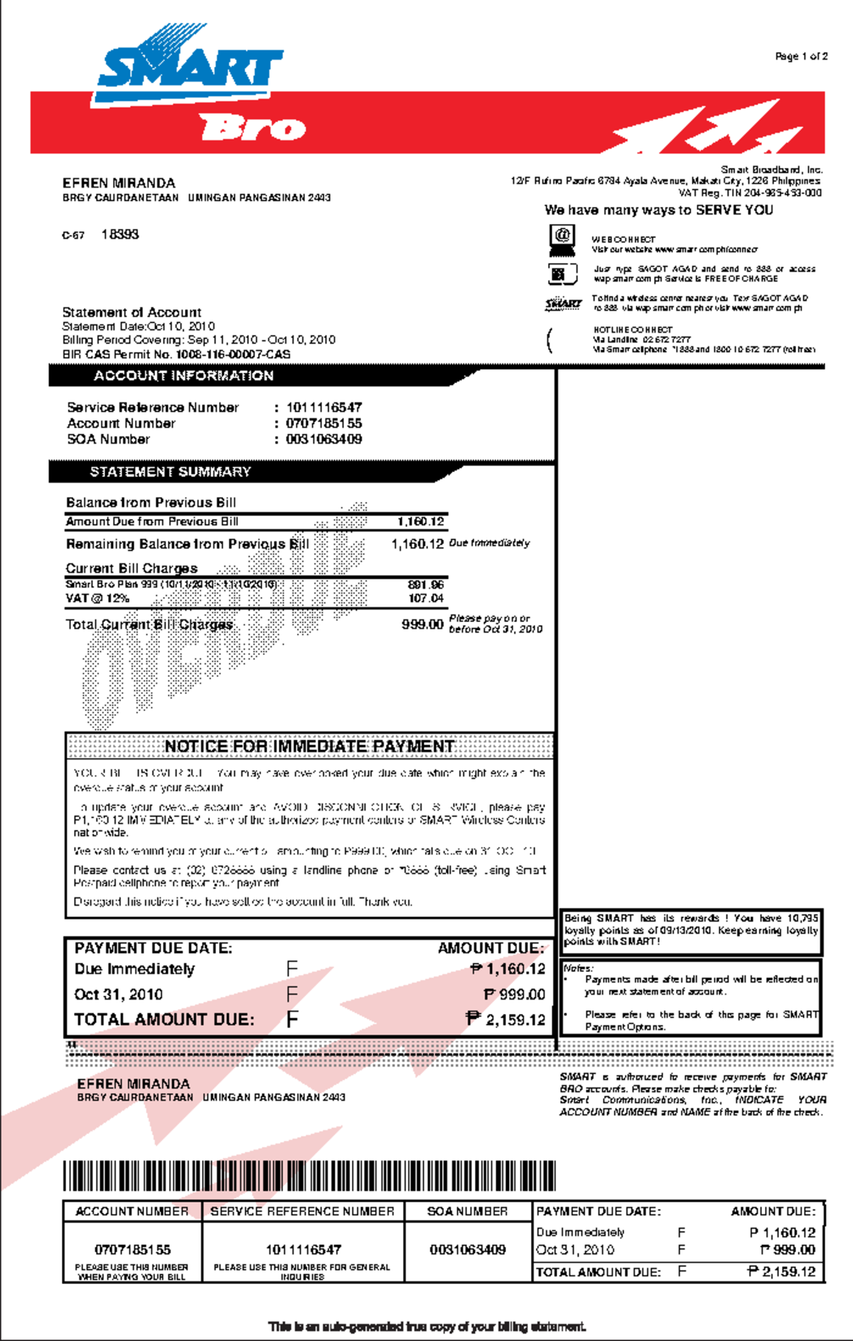 bank statements - NOTICE FOR IMMEDIATE PAYMENT Being SMART has its ...