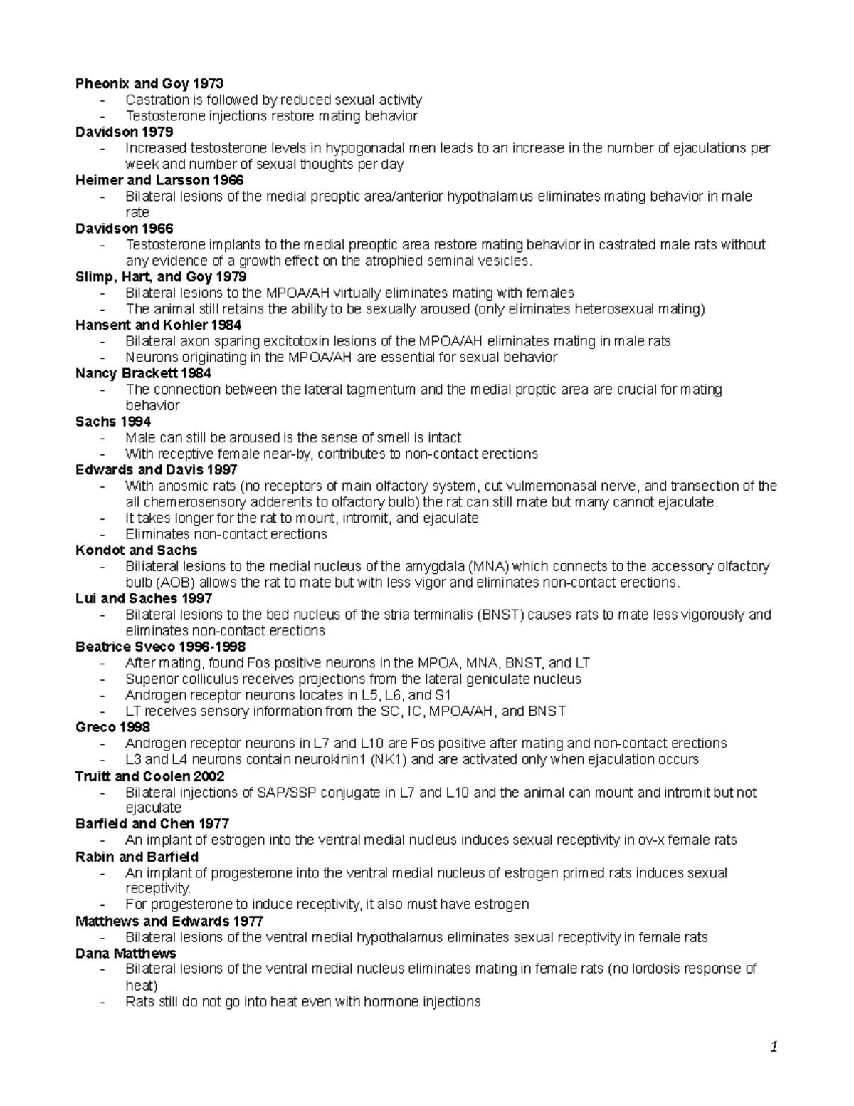 Emily - Test #1 - Lecture notes Test 1 - Pheonix and Goy 1973 ...