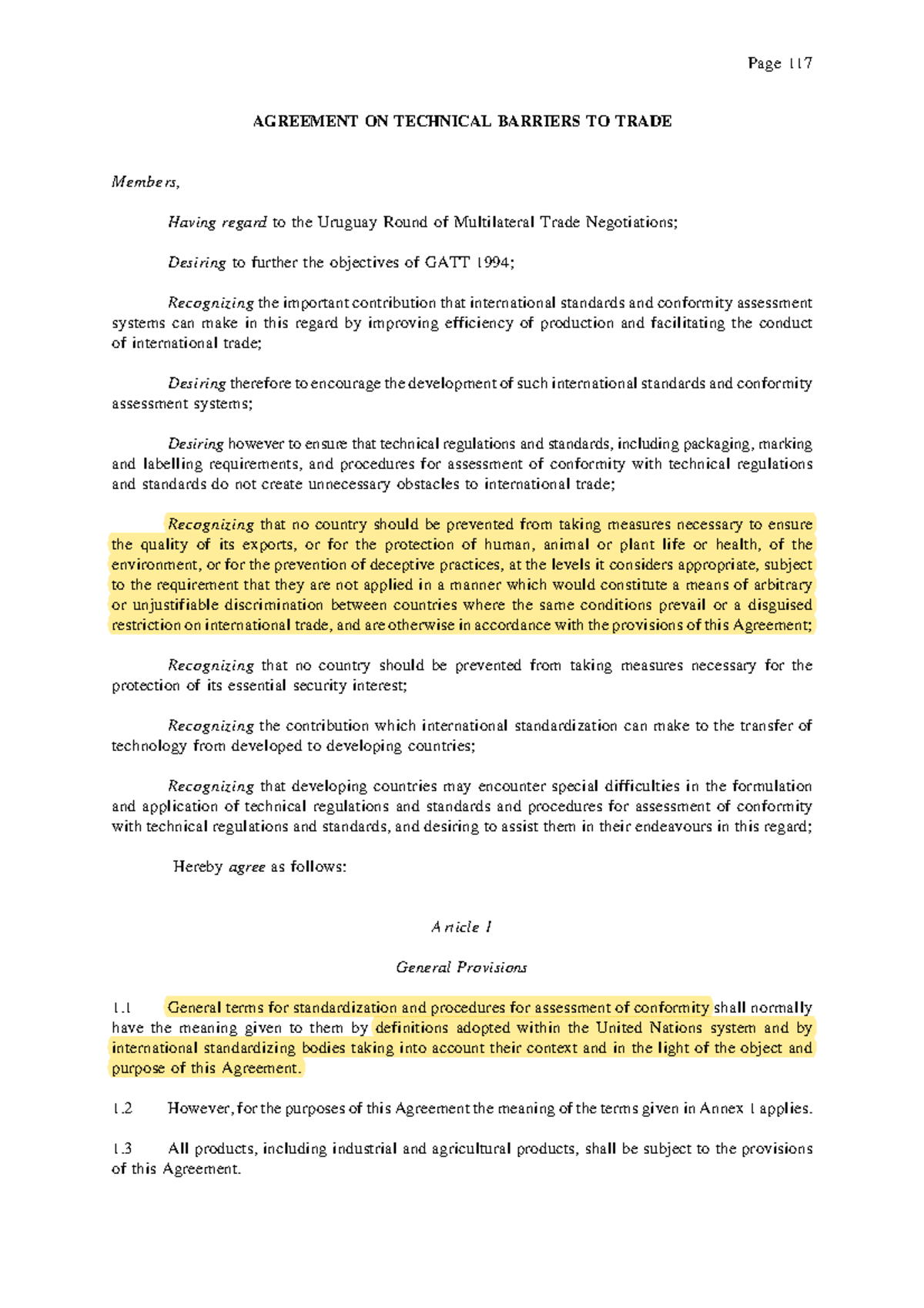 TBT rules - AGREEMENT ON TECHNICAL BARRIERS TO TRADE Members, Having ...