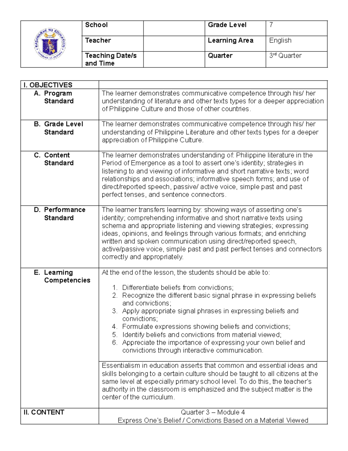 Quarter 3- Module 4 - School Grade Level 7 Teacher Learning Area ...