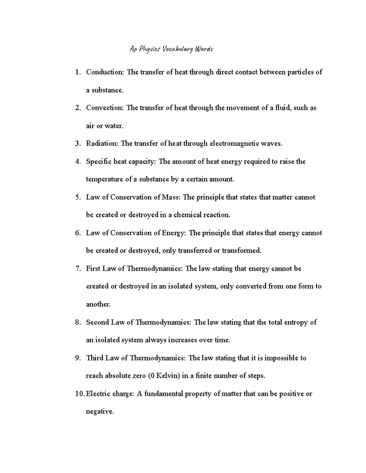 Ap Physics Vocabulary Words 48-68 - Ap Phic Vocar Wor Conduction: The ...