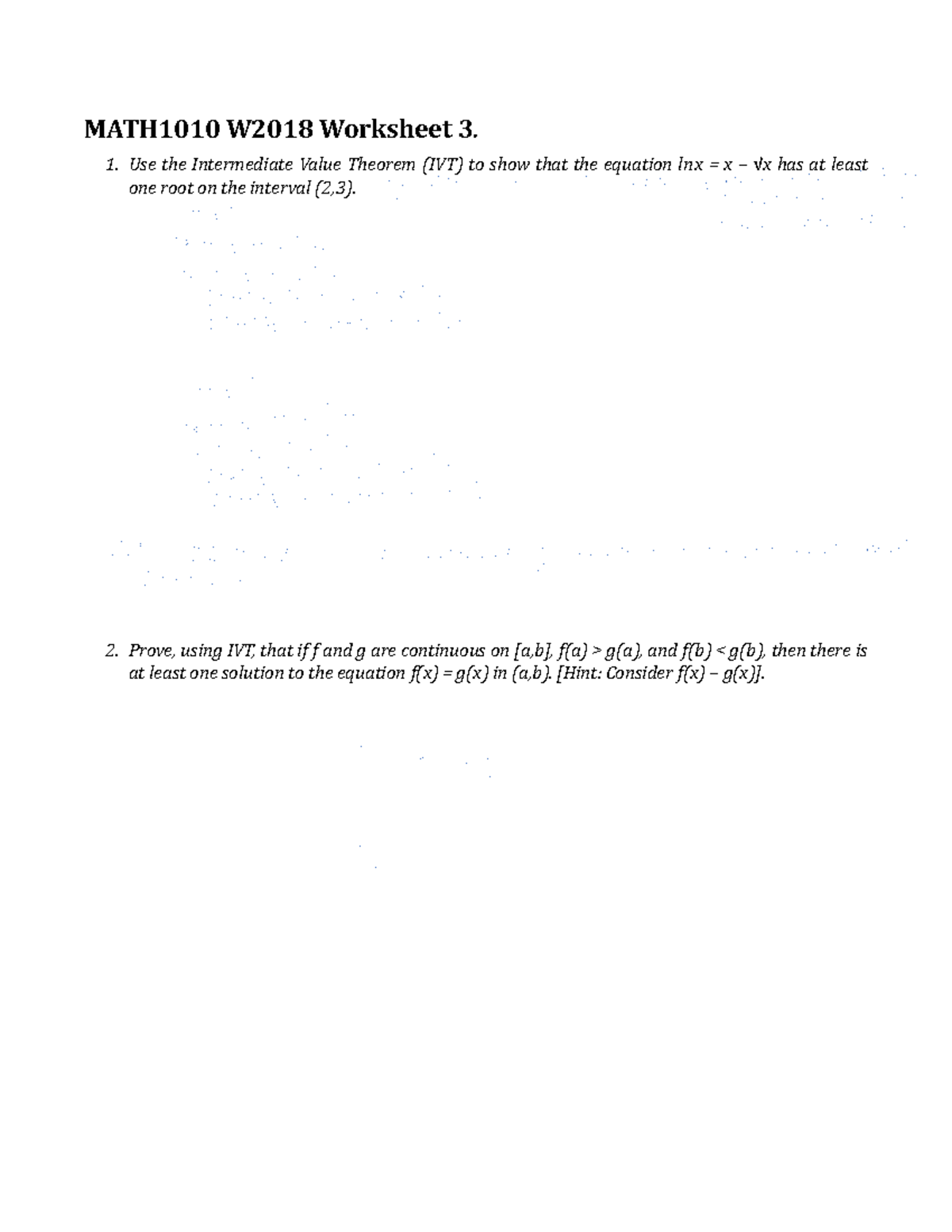 Calculus Worksheet 3 W18 - MATH1010 W2018 Worksheet 3. Use the ...