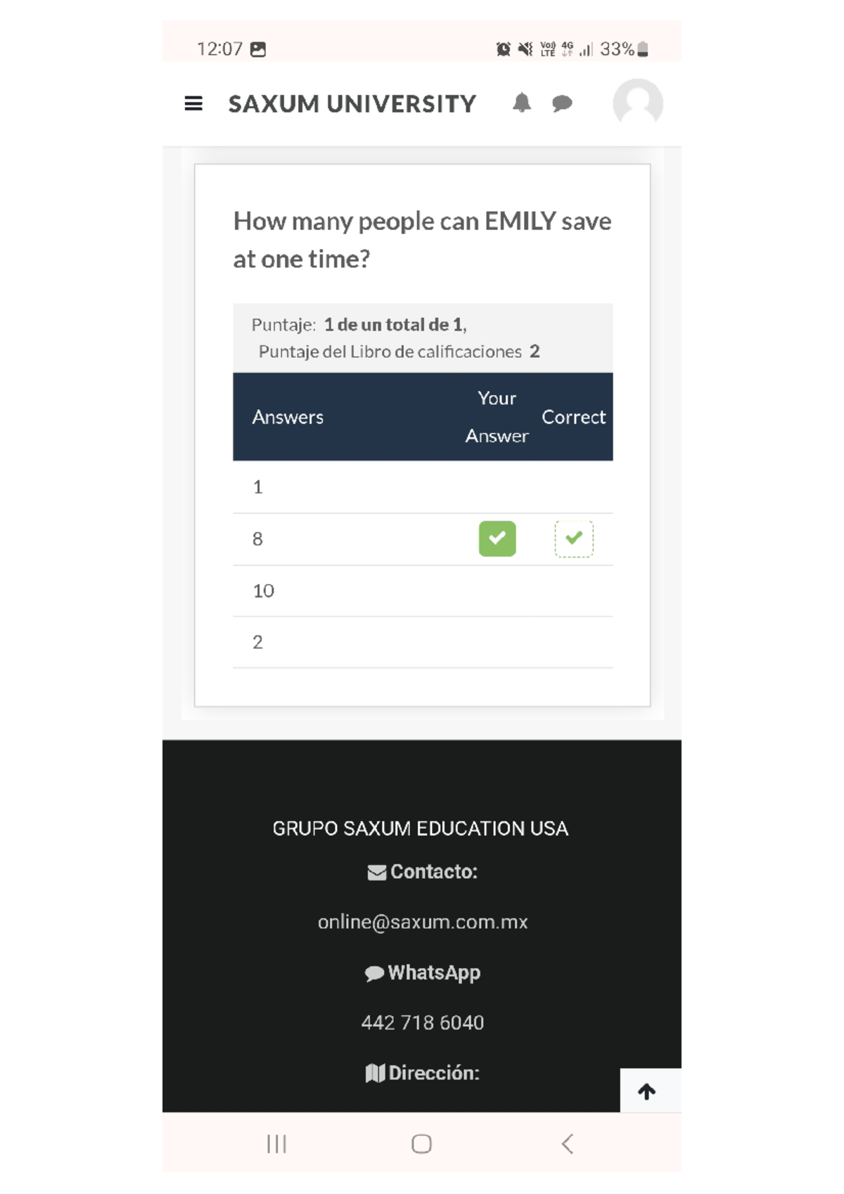 Saxum English 2018 - 12:07 Vo)) 4G LTÉ VT ml SAXUM UNIVERSITY How many ...