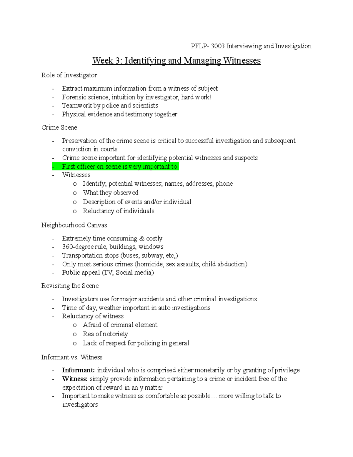 Identifying and Managing Witnesses - Witness Informant: individual who ...