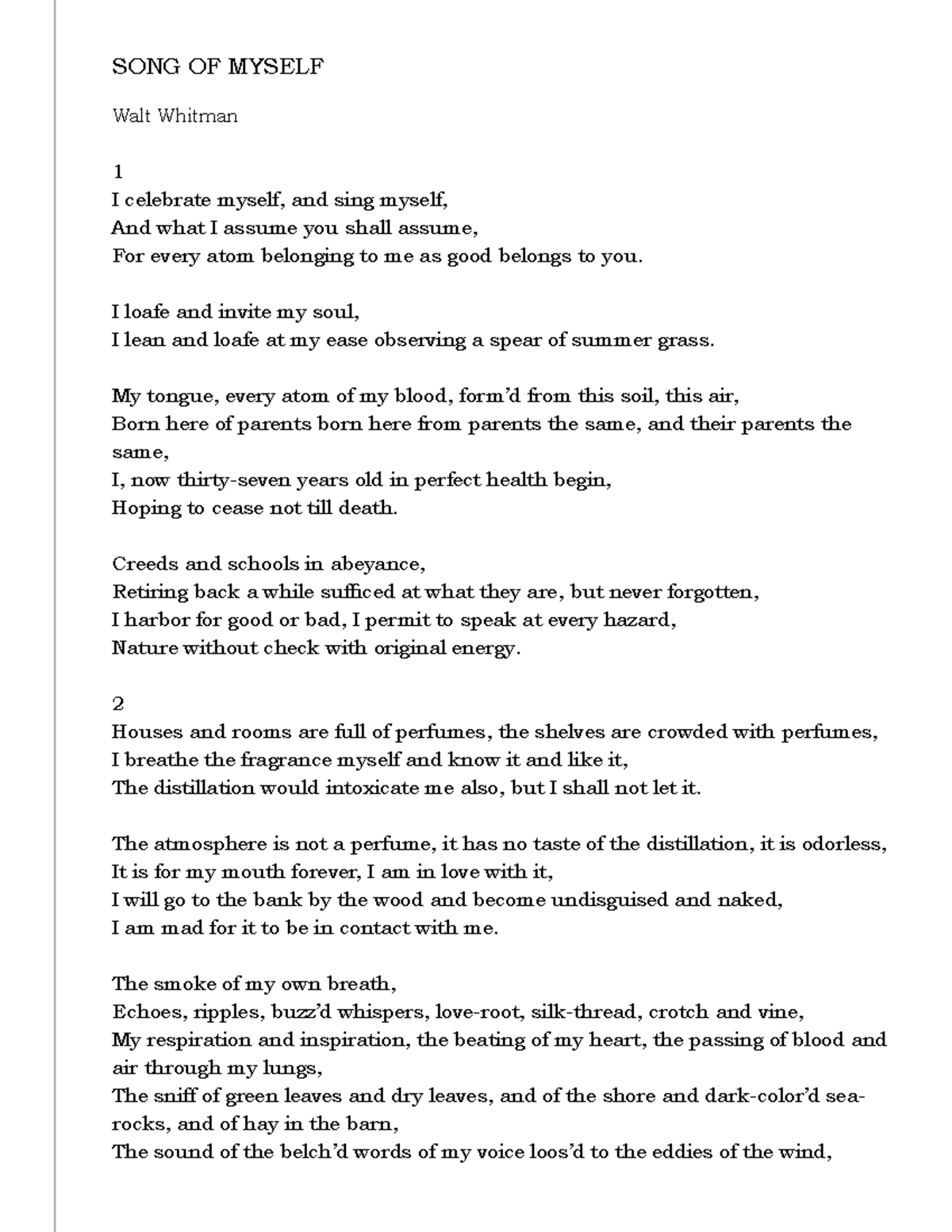 Whitman - Helpful - SONG OF MYSELF Walt Whitman 1 I celebrate myself ...