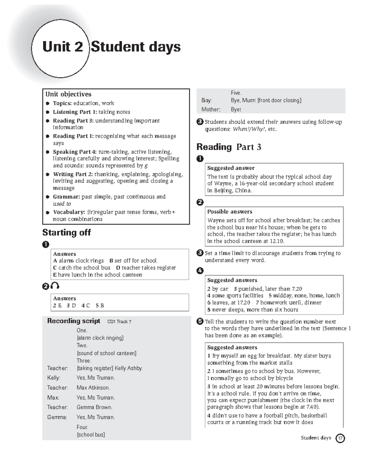 Complete PET Teachersbook sample - Student days 17 Unit objectives ...