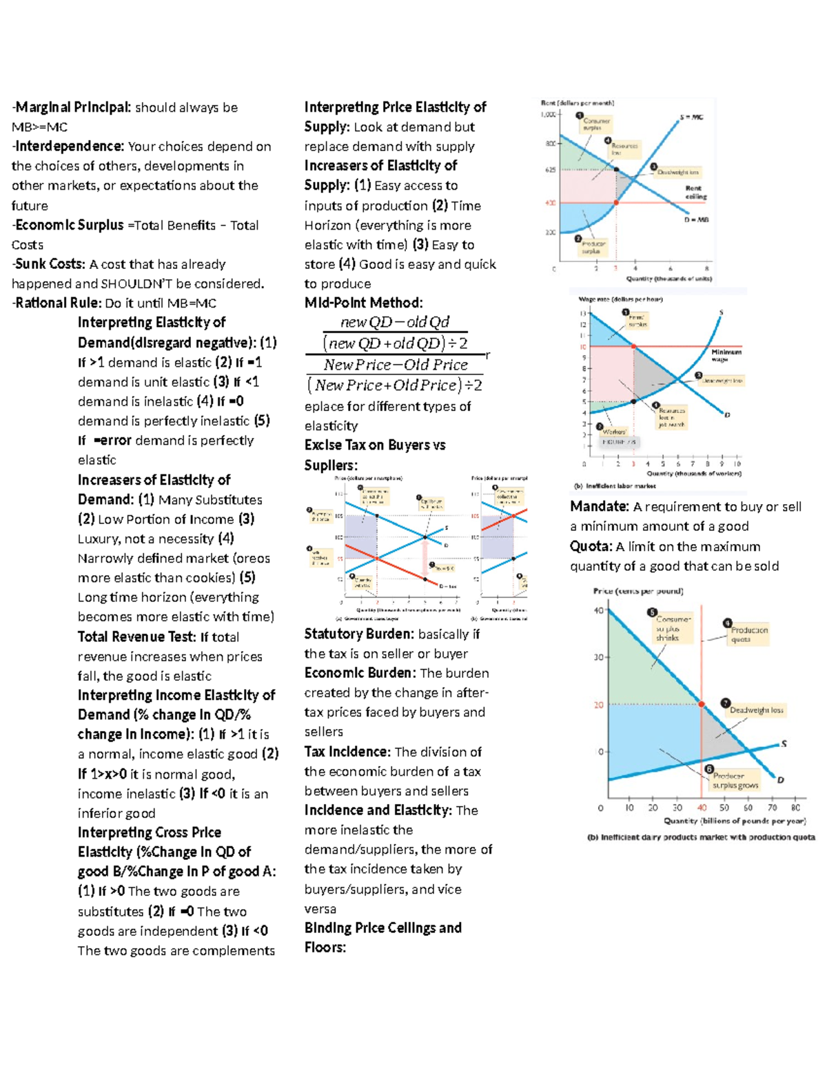 Better Econ Cheat Sheet - Marginal Principal: should always be MB>=MC ...