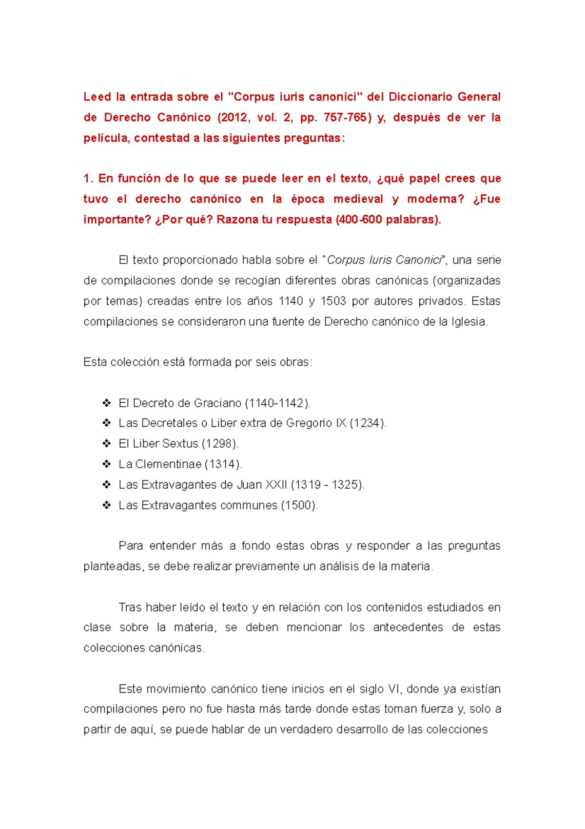 Trabajo 5 - Leed la entrada sobre el "Corpus iuris canonici" del ...