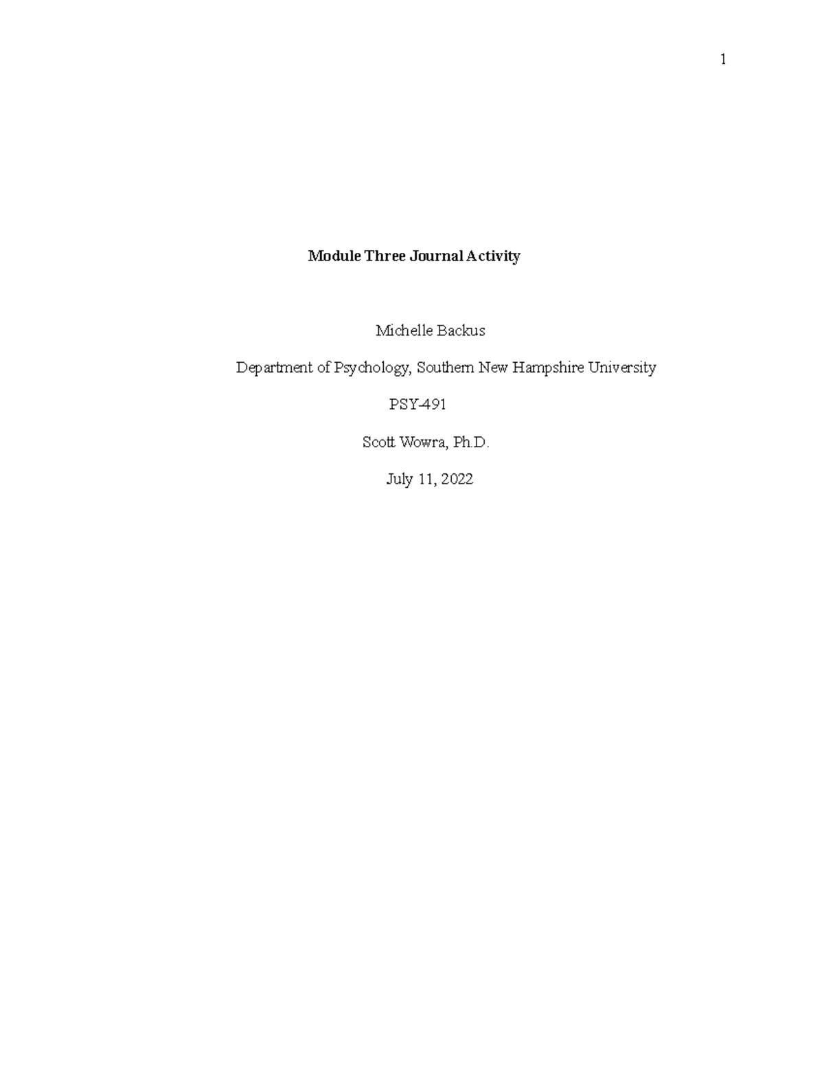 PSY 491 Module 3 Journal Activity - Module Three Journal Activity ...
