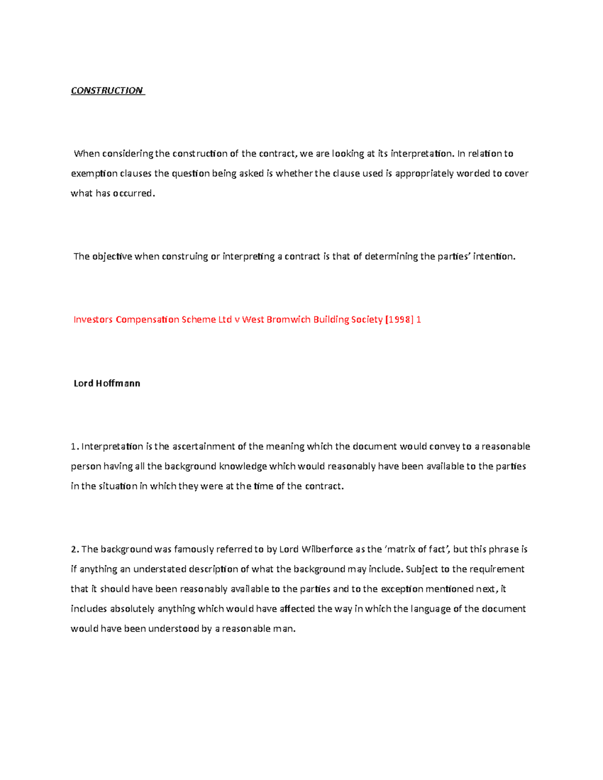 Construction - Contract Law - CONSTRUCTION When considering the ...