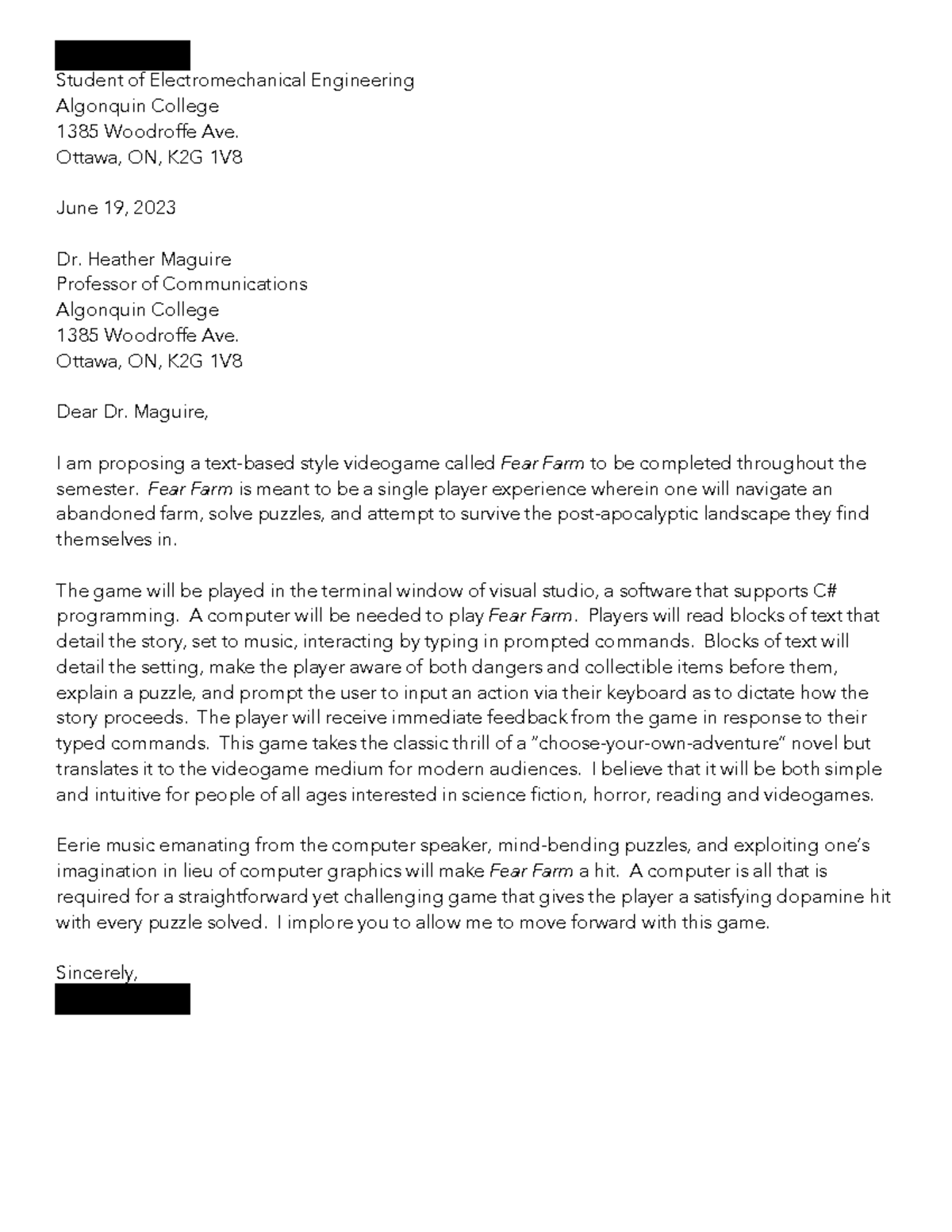 A+ Letter of Intent Example Redacted - Student of Electromechanical ...