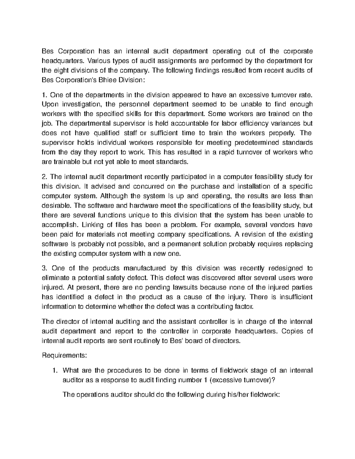 Case study #1: Operations Auditing - Accountancy - FEU - Studocu