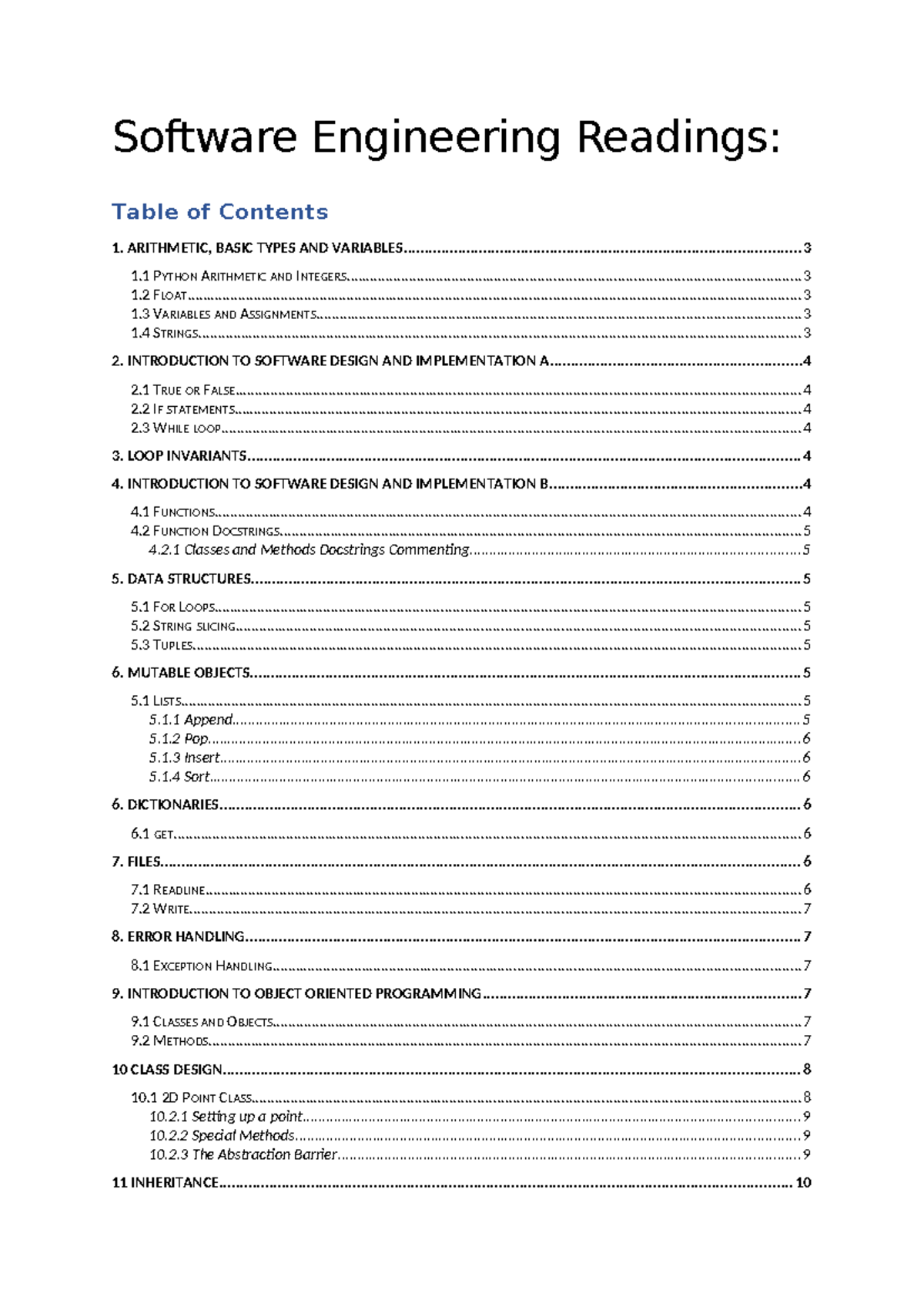 Software Engineering Readings - Software Engineering Readings: ARITHMETIC, BASIC TYPES AND - Studocu