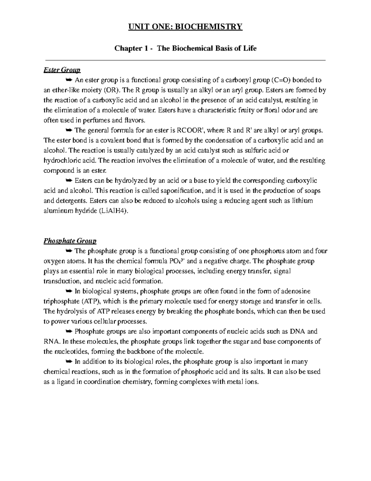 Biochemistry Chapter 1 Section 3 - UNIT ONE: BIOCHEMISTRY Chapter 1 ...