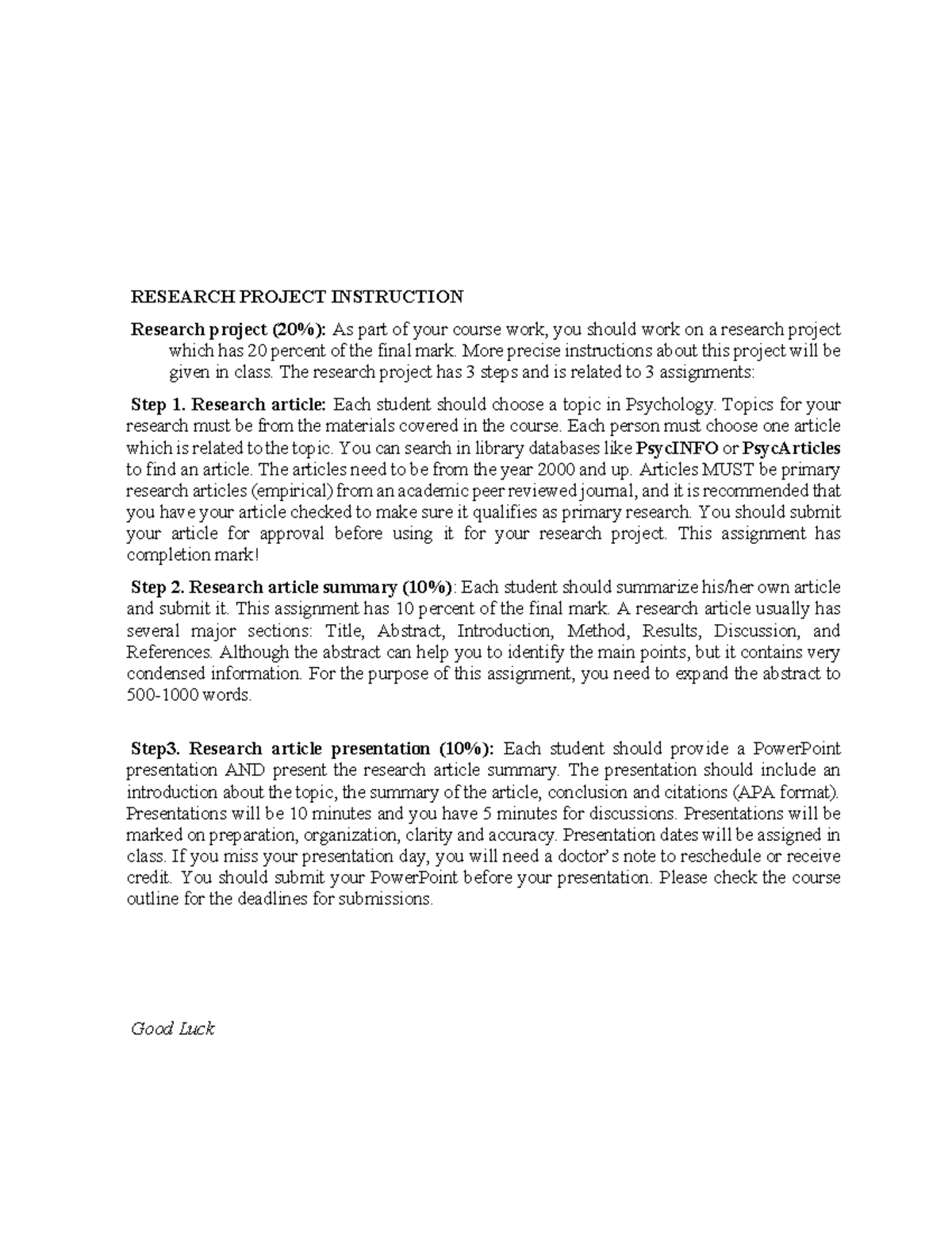 Research project instruction copy - RESEARCH PROJECT INSTRUCTION ...