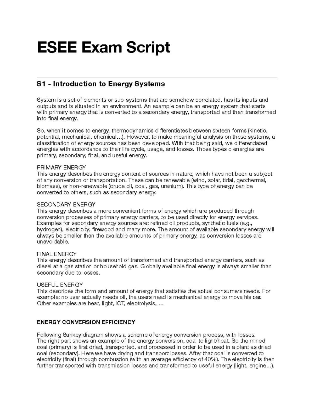 ESEE Exam Script - Complete lecture material summarized. - ESEE Exam ...