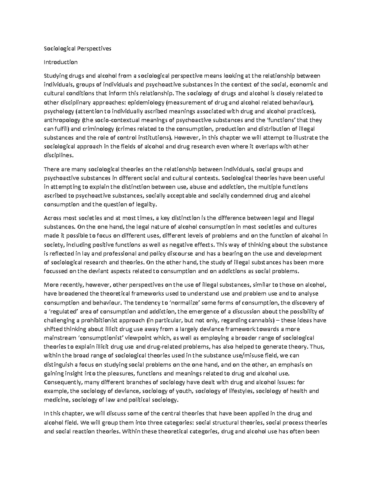 SAGE handbook drugs chapter 2 - Sociological Perspectives Introduction ...