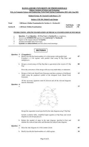 CSE 201 Sec A - Cse - Page 1 of 1 BANGLADESH UNIVERSITY OF PROFESSIONALS Military Institute of ...