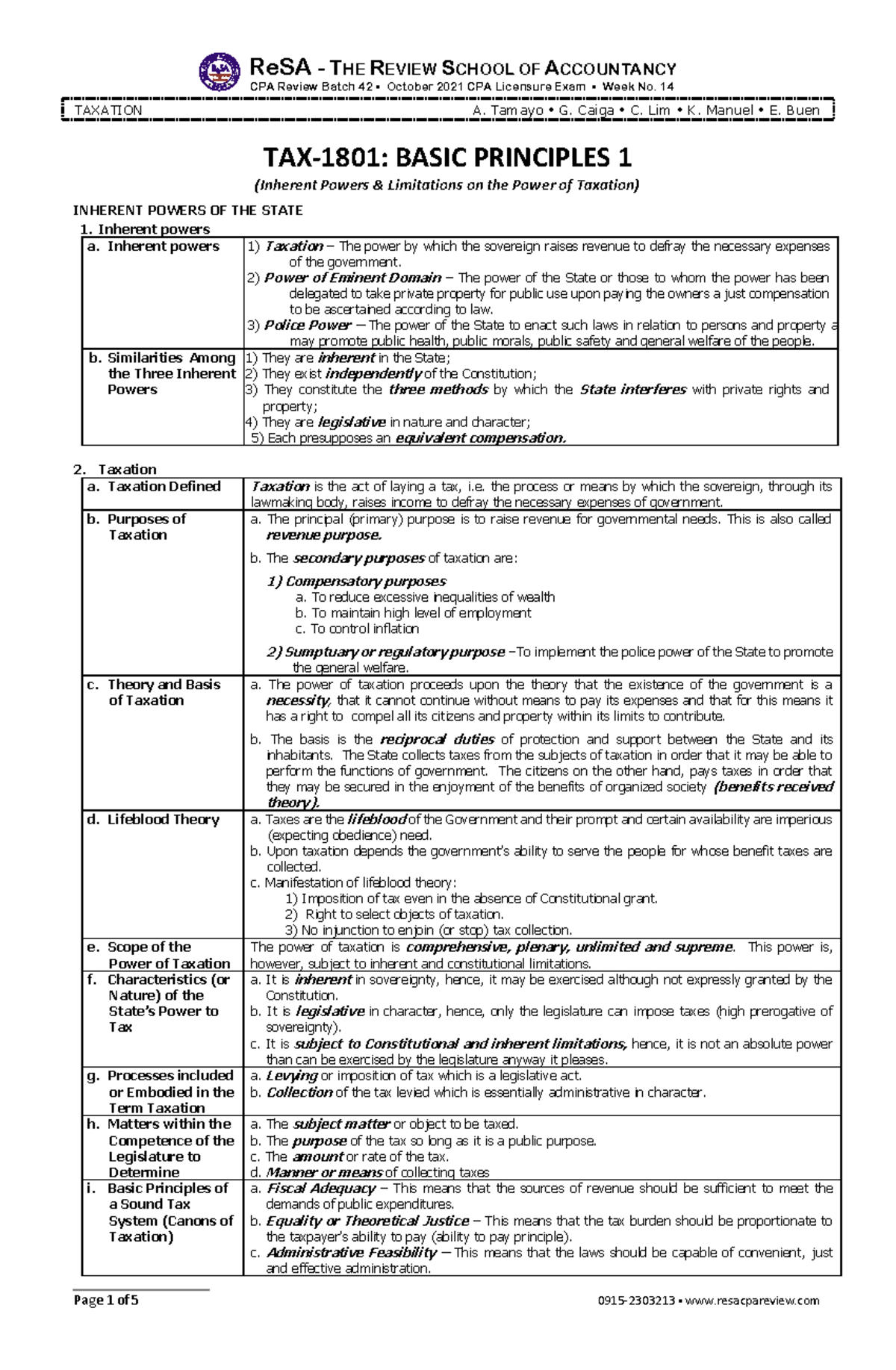 TAX1 - Basic Principles 1 - ReSA - THE REVIEW SCHOOL OF ACCOUNTANCY CPA ...