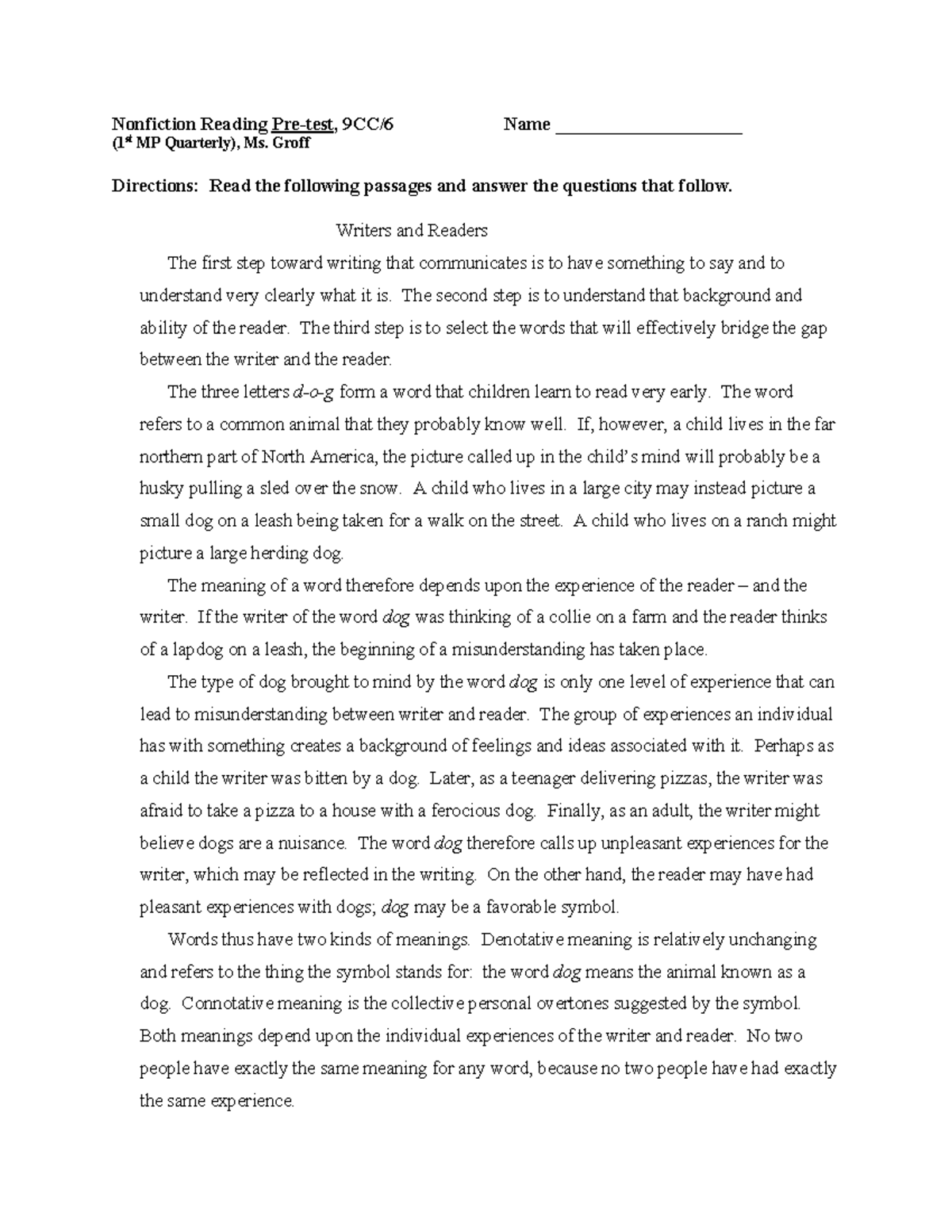 Nonfiction Reading Pre-test 9CC6 Fillable-1 - Nonfiction Reading Pre ...