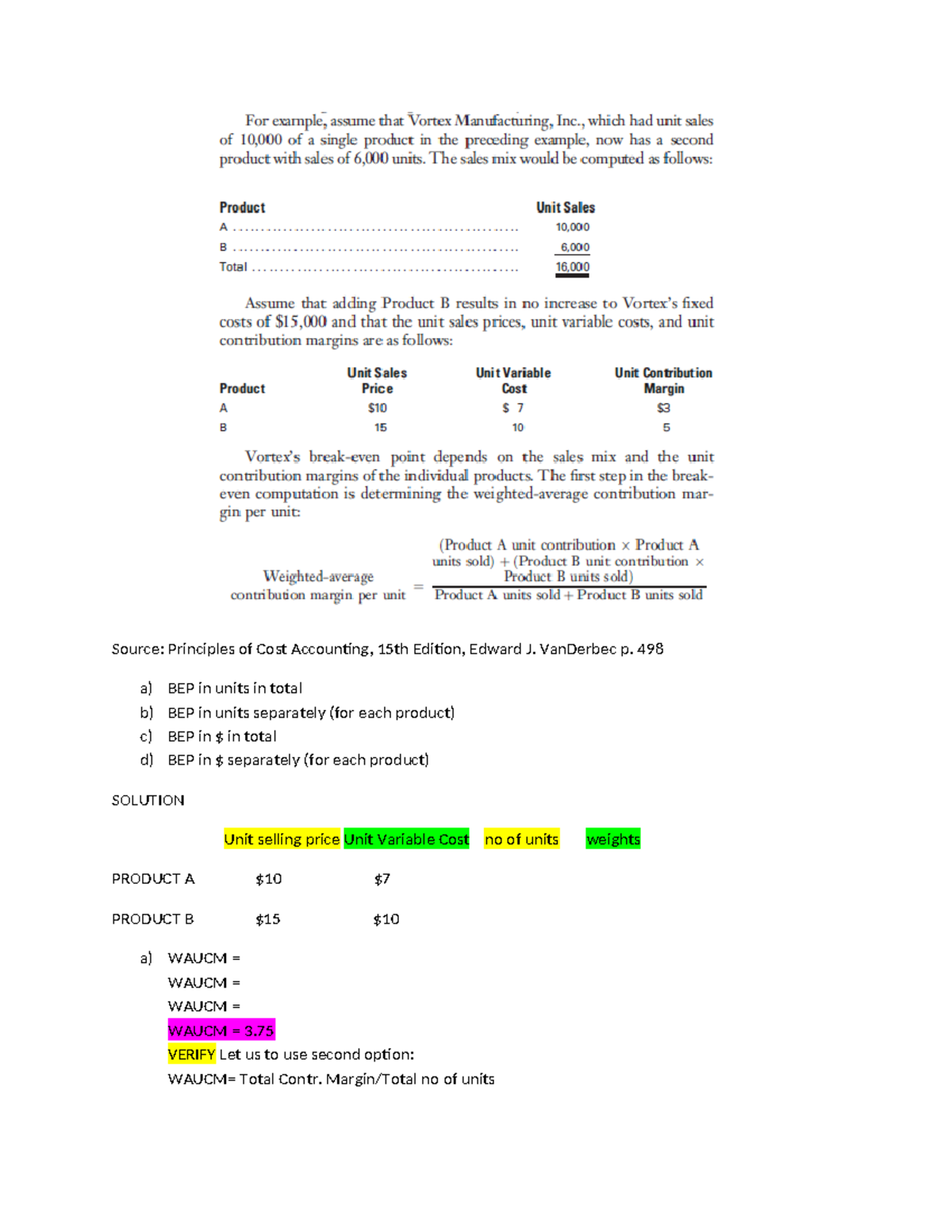 Multiproduct Example - gr01 - Source: Principles of Cost Accounting ...
