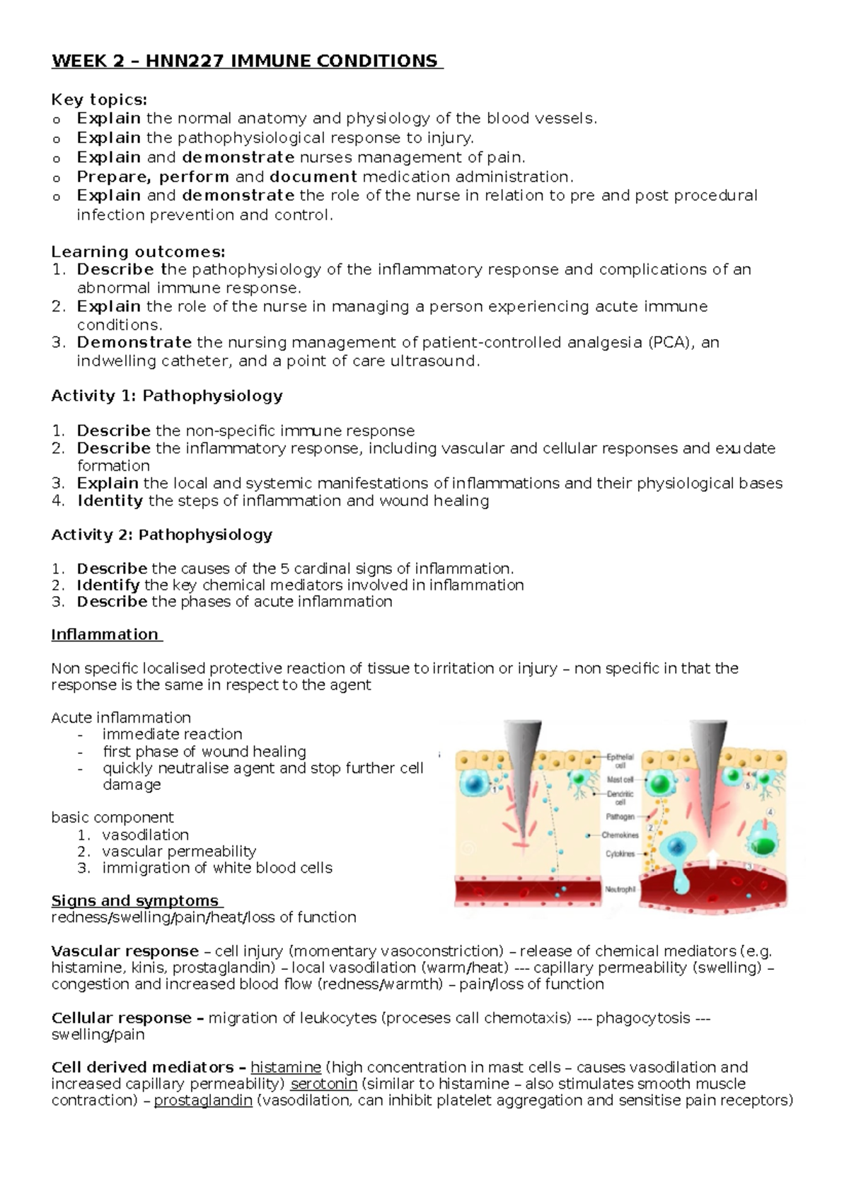 WEEK 2 - HNN227 - notes - WEEK 2 – HNN227 IMMUNE CONDITIONS Key topics ...