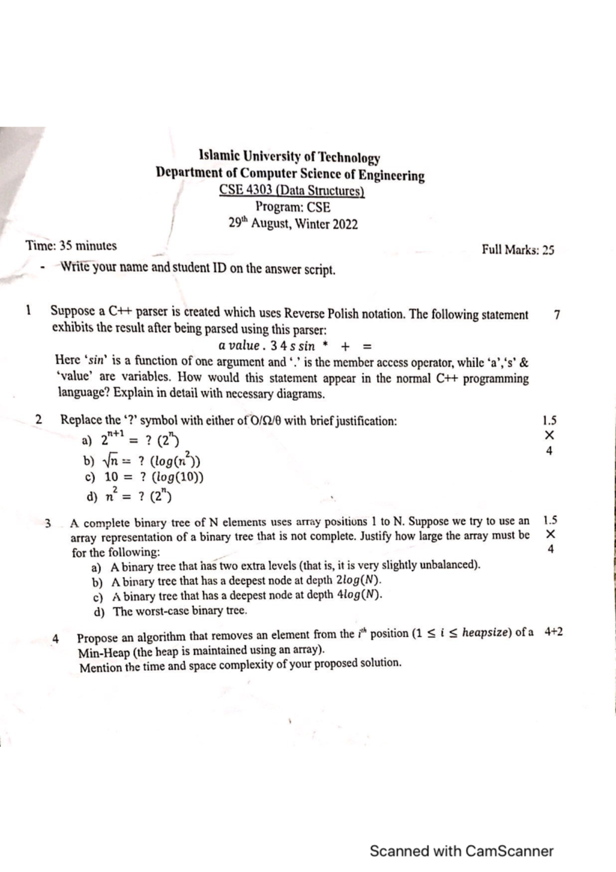 Quiz-sth-2 - Quiz - Islamic University of Technology Department of ...