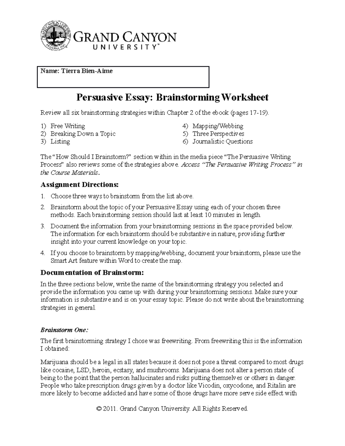 PHI105 T2 Brainstorming Worksheet 12 8 2020 - Name: Tierra Bien-Aime ...