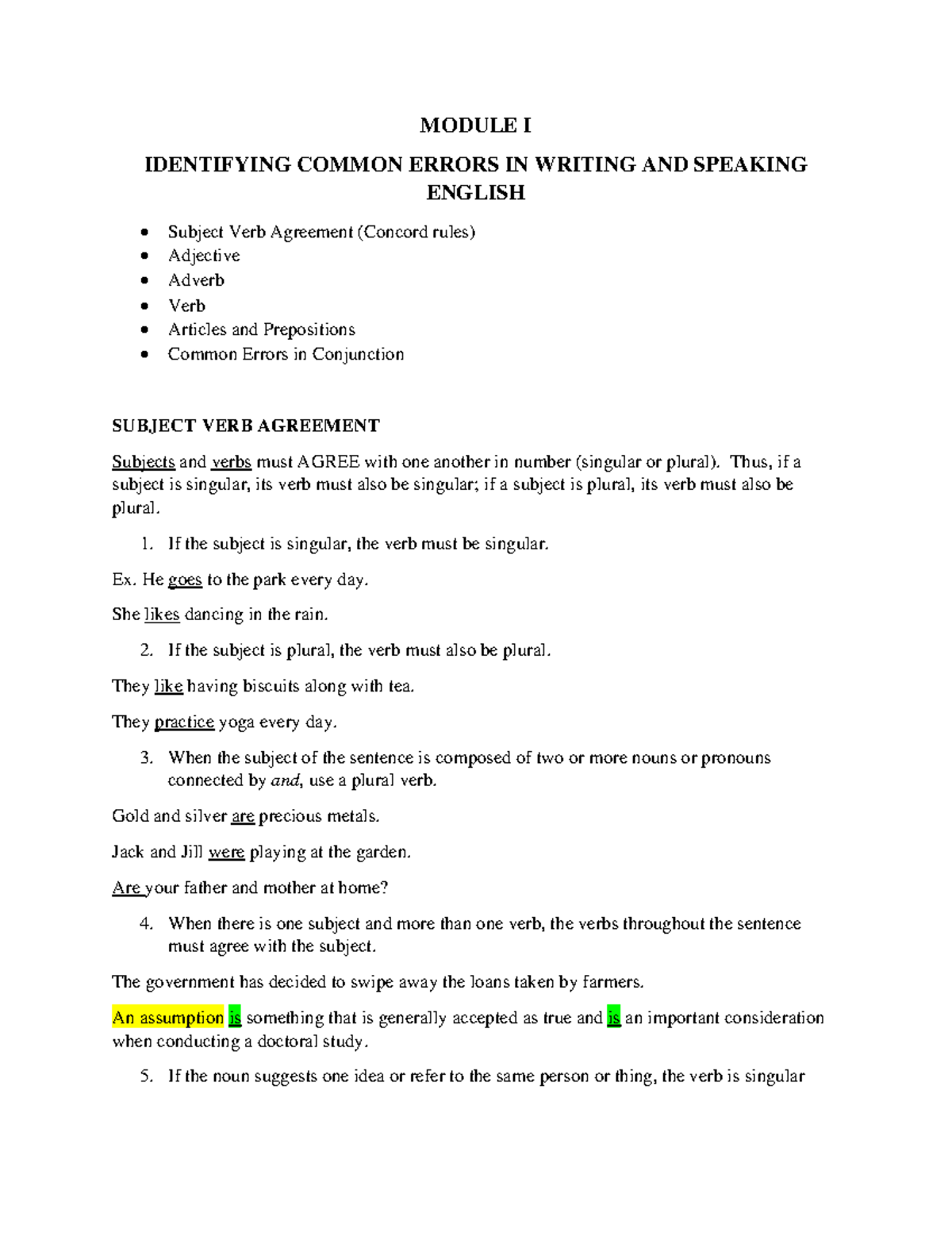 Module I - Naaaa - MODULE I IDENTIFYING COMMON ERRORS IN WRITING AND SPEAKING ENGLISH Subject ...