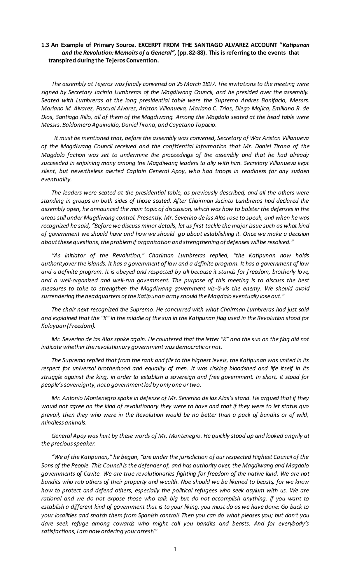 Week-2 - HISTORICAL SUMMARY - 1 An Example of Primary Source. EXCERPT ...