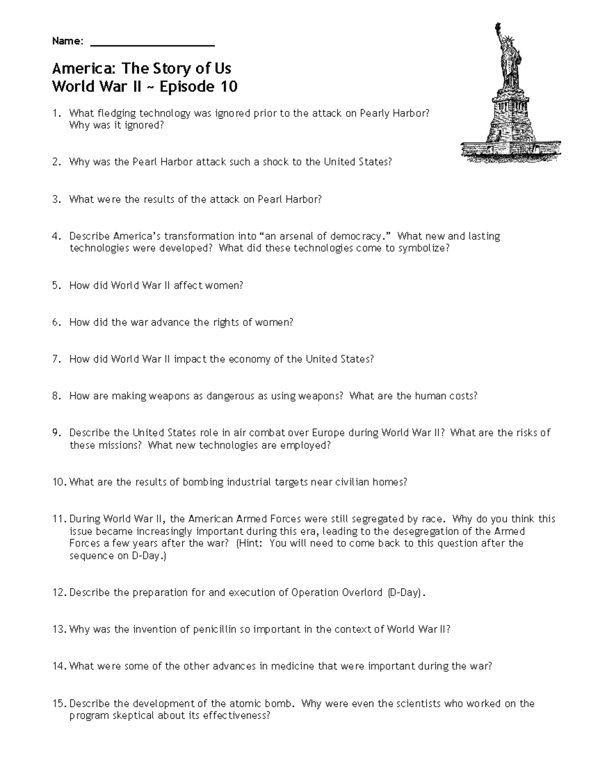 America Story of Us EP 10 2 - Name: ____________________ America: The ...