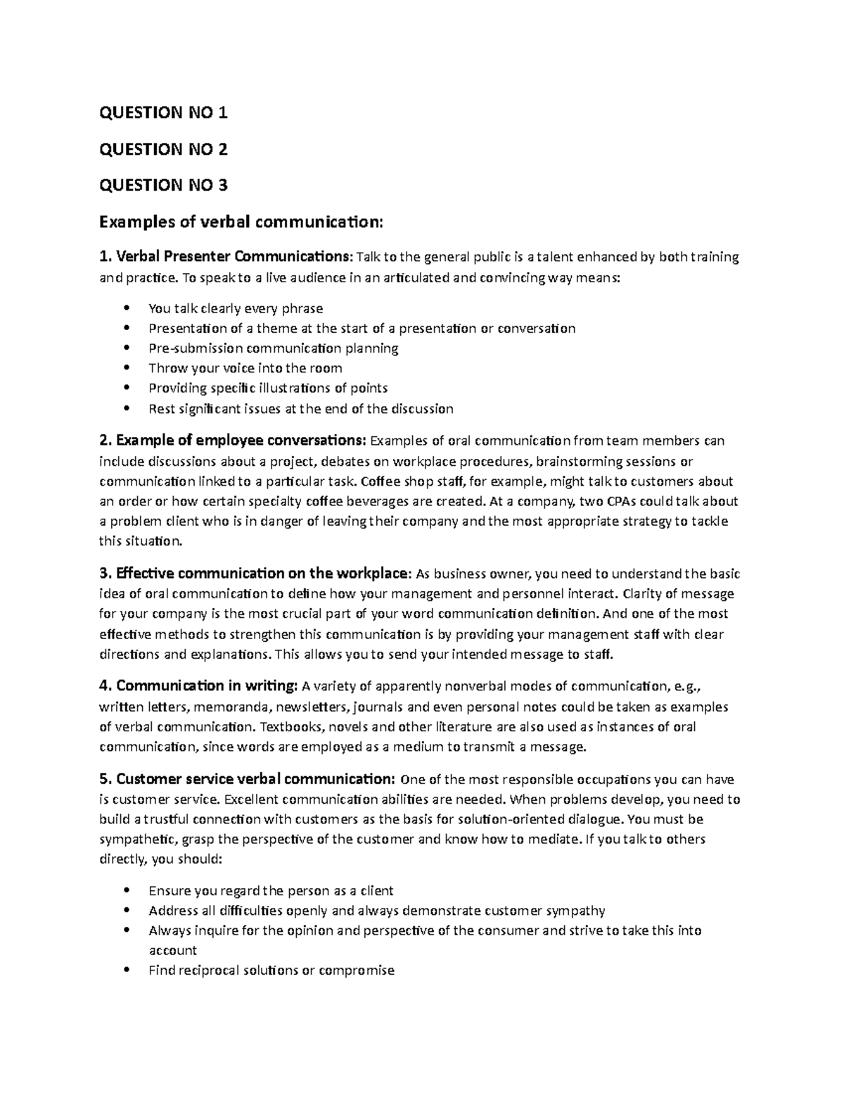 Communiucation BBA - QUESTION NO 1 QUESTION NO 2 QUESTION NO 3 Examples ...
