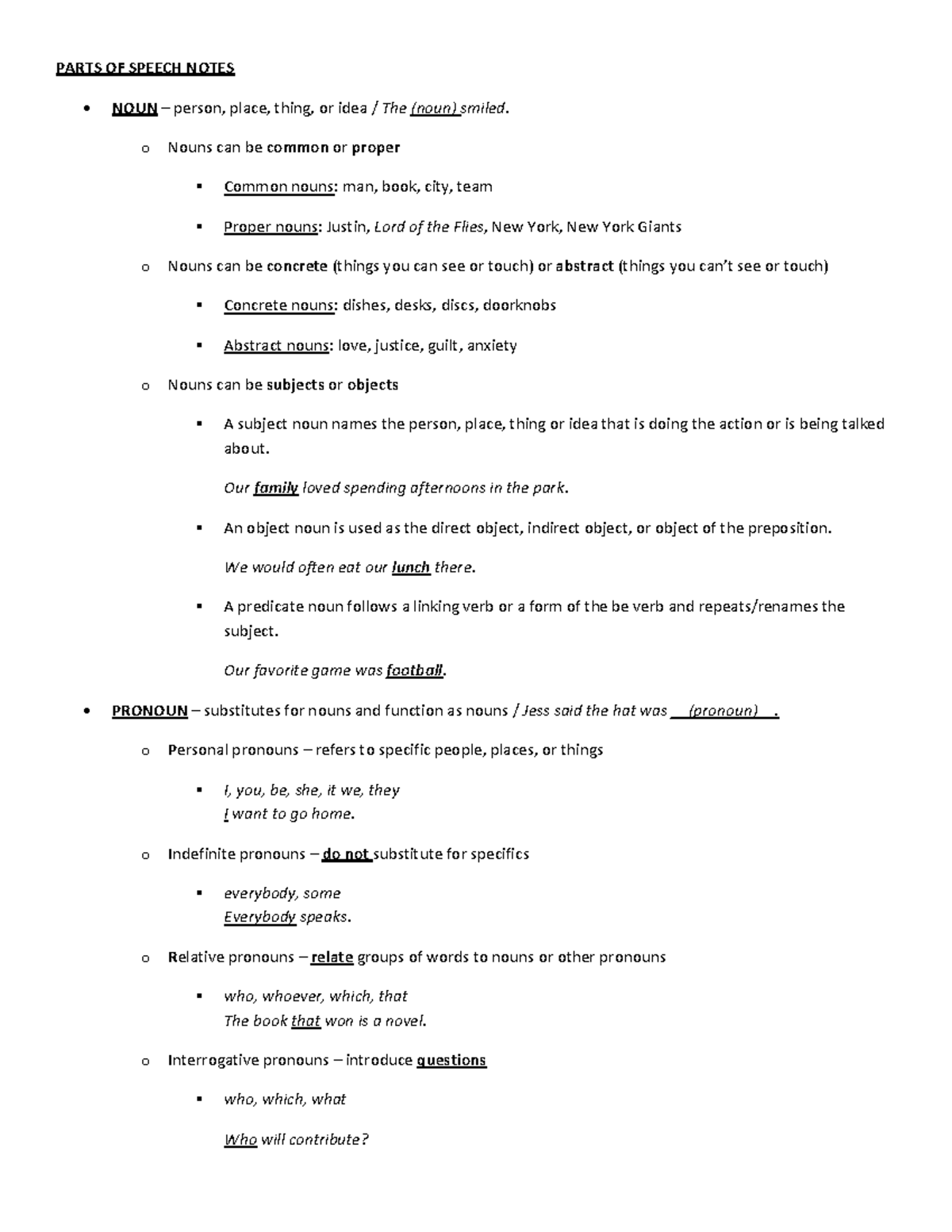 Parts OF Speech Notes English Lecture Notes That Will Help You Become ...