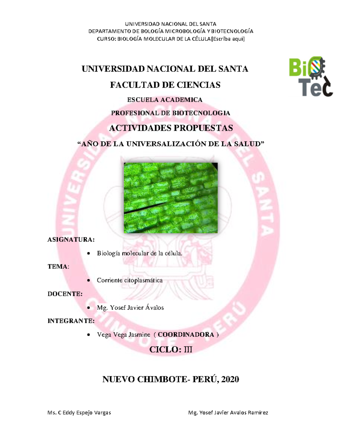 CICLOSIS DE LA ELODEA - Warning: TT: undefined function: 32 Warning: TT ...