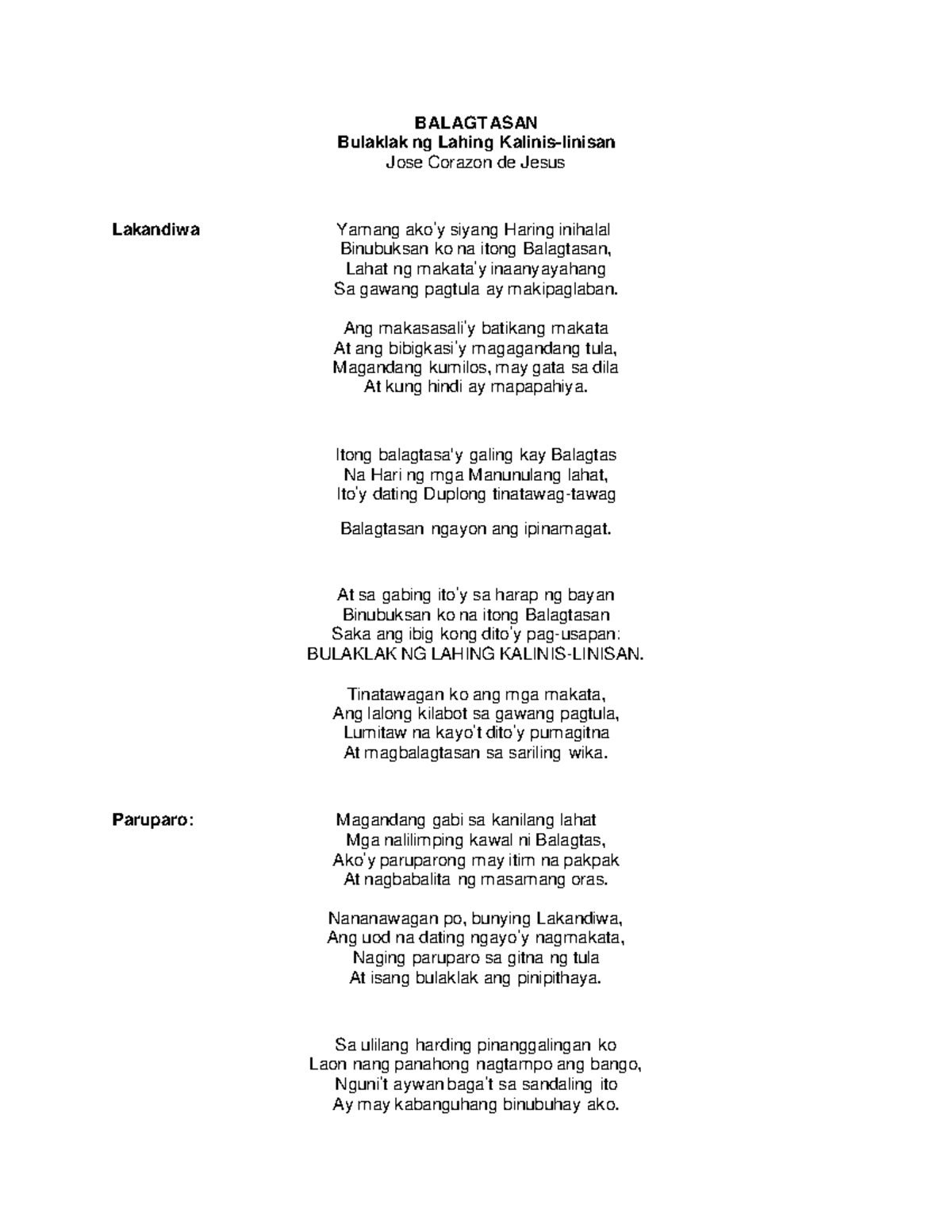 Balagtasan Bulaklak ng Lahing Kalinis-linisan - BALAGTASAN Bulaklak ng ...