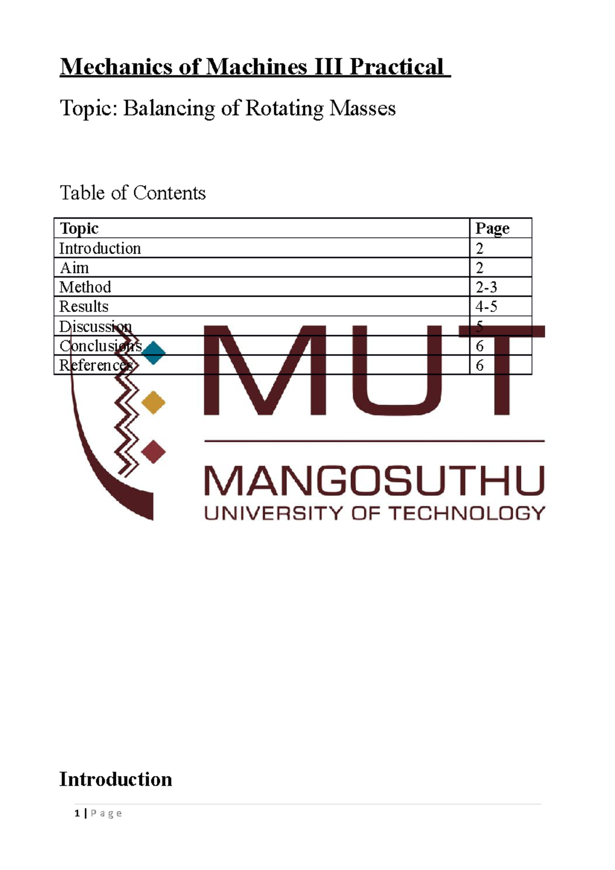 MEOM201 - Balancing Of Rotating Masses Practical - Mechanics of Machines III Practical Topic ...