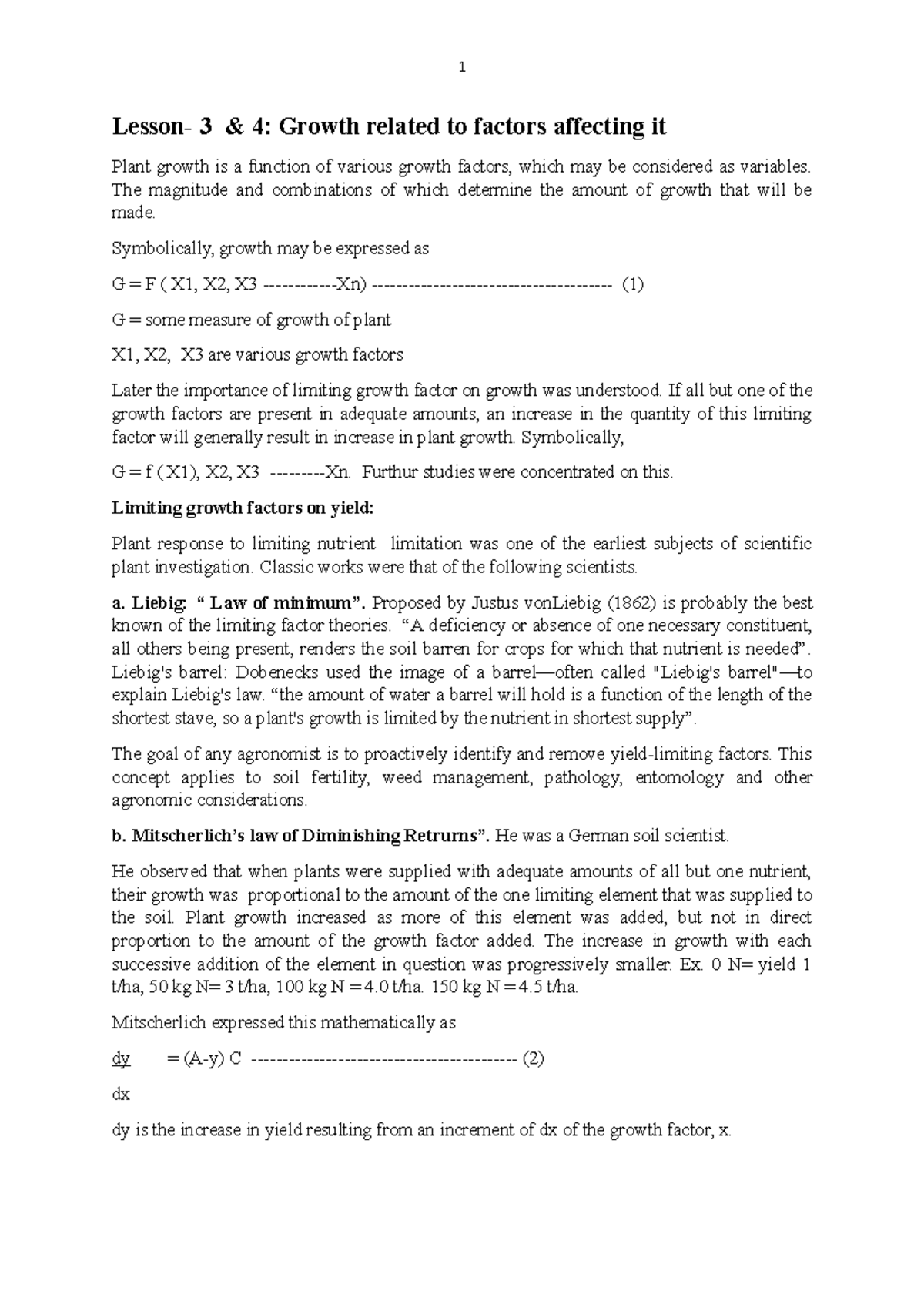Lessons -3,4- notes - Lesson- 3 & 4: Growth related to factors ...