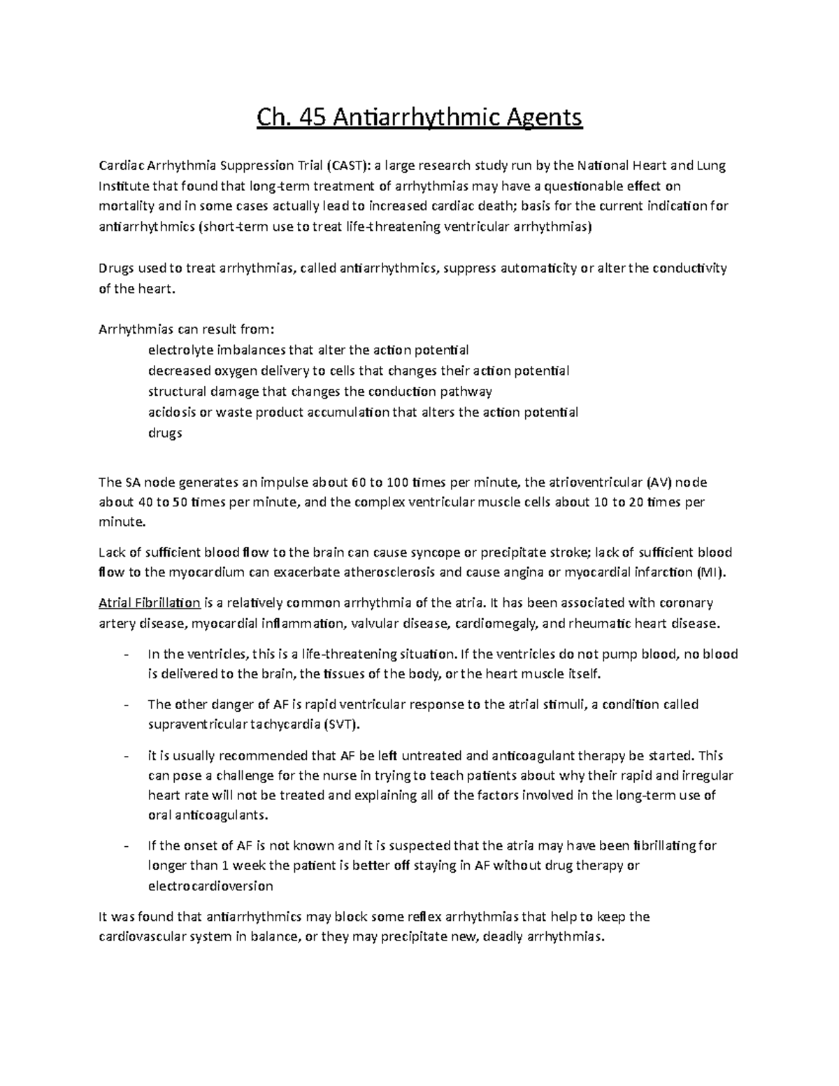 Ch. 45 Quiz Points - Notes - Ch. 45 Antiarrhythmic Agents Cardiac ...