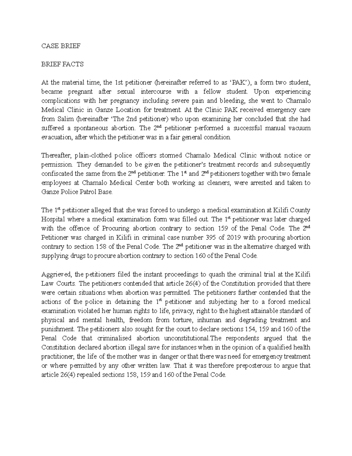 CASE Brief - CASE BRIEF BRIEF FACTS At the material time, the 1st ...