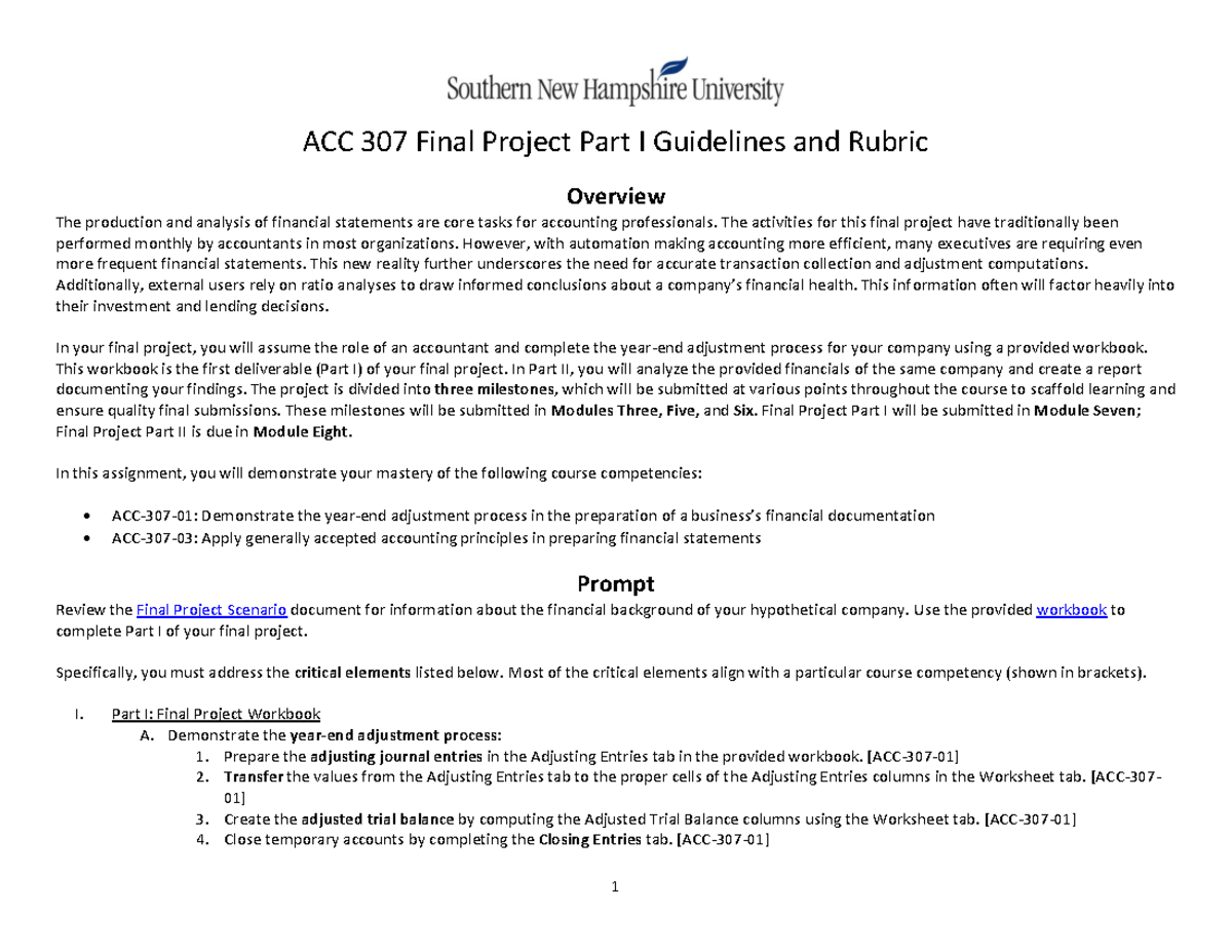 ACC 307 Final Project Part I Guidelines and Rubric - Warning: TT ...