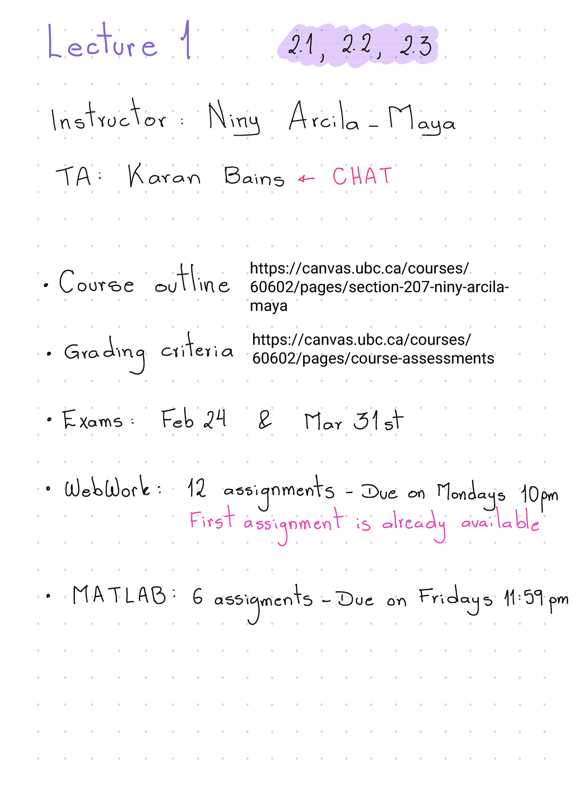 Sec 207 Lecture 1 - intro to vectors - MATH 152 - canvas.ubc/courses ...