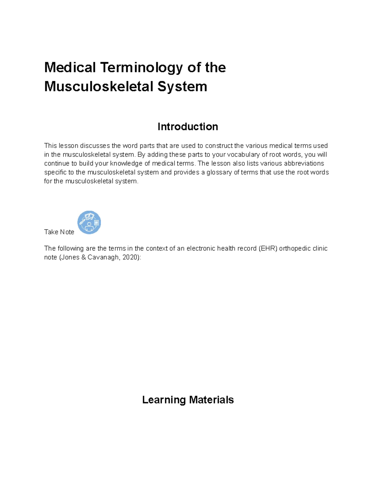 Medical Terminology of the Musculoskeletal System - Medical Terminology ...