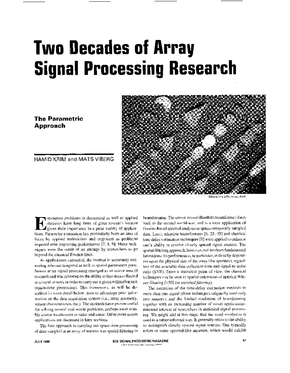 Two decades of array signal processing research the parametric approach ...