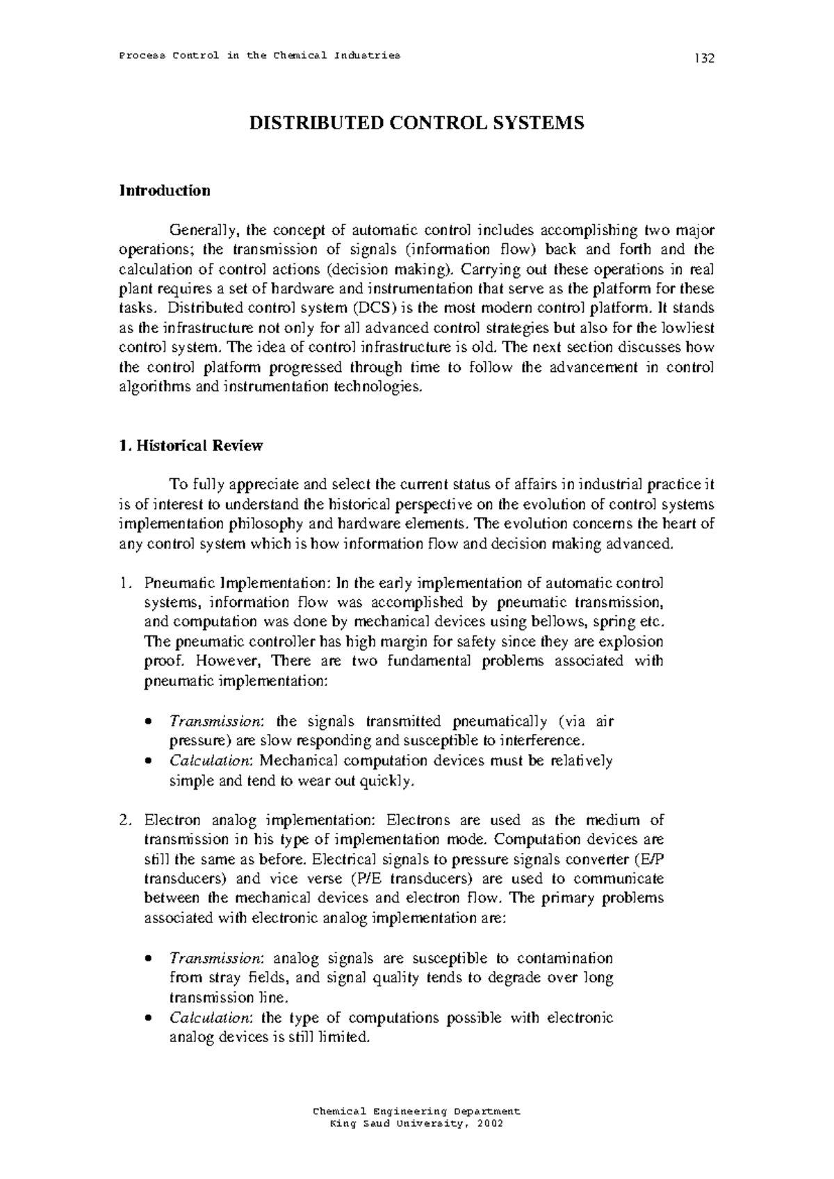 DCS - DISTRIBUTED CONTROL SYSTEMS Introduction Generally, the concept of automatic control ...