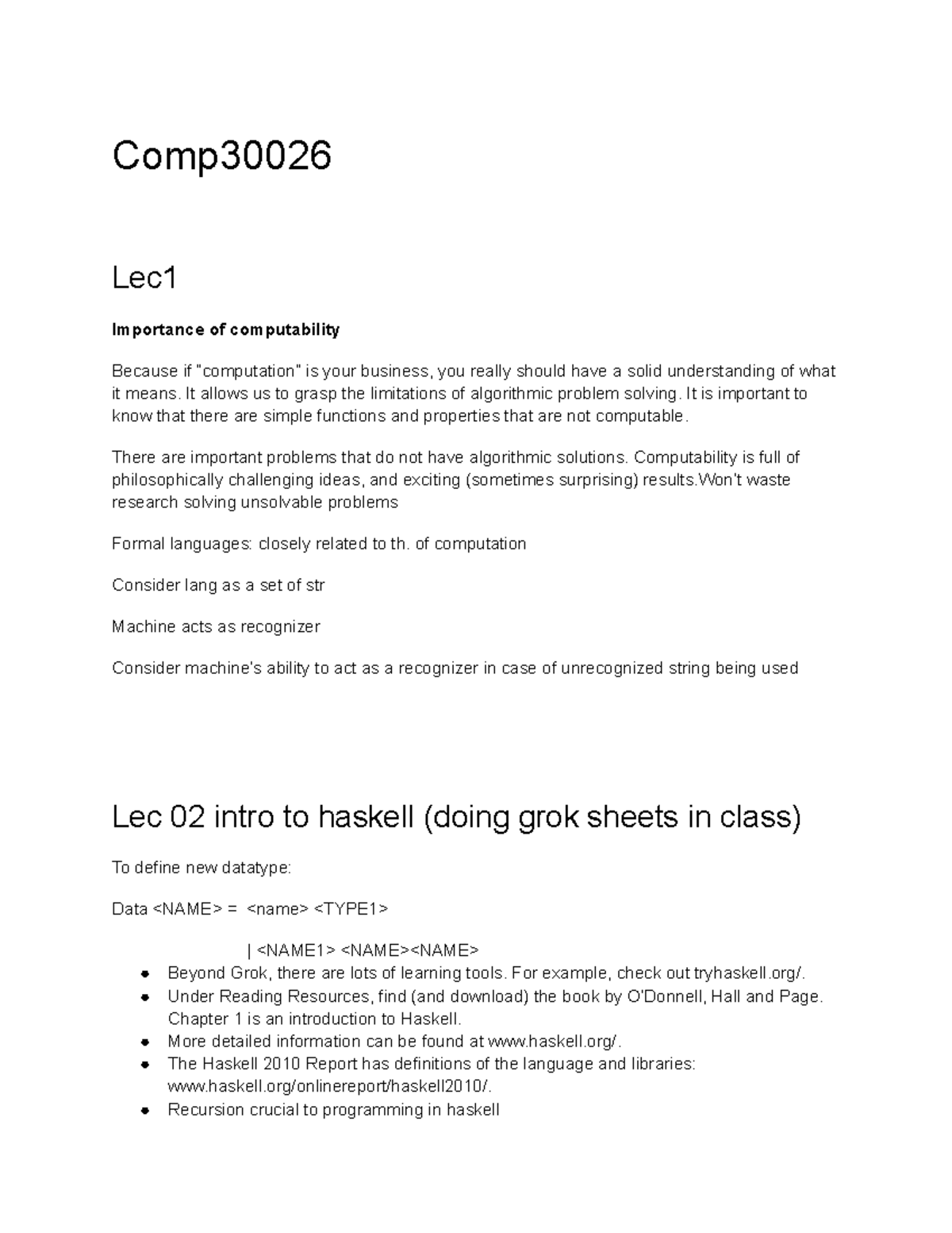 COMP30026 - Project - Comp Lec Importance of computability Because if “computation” is your ...